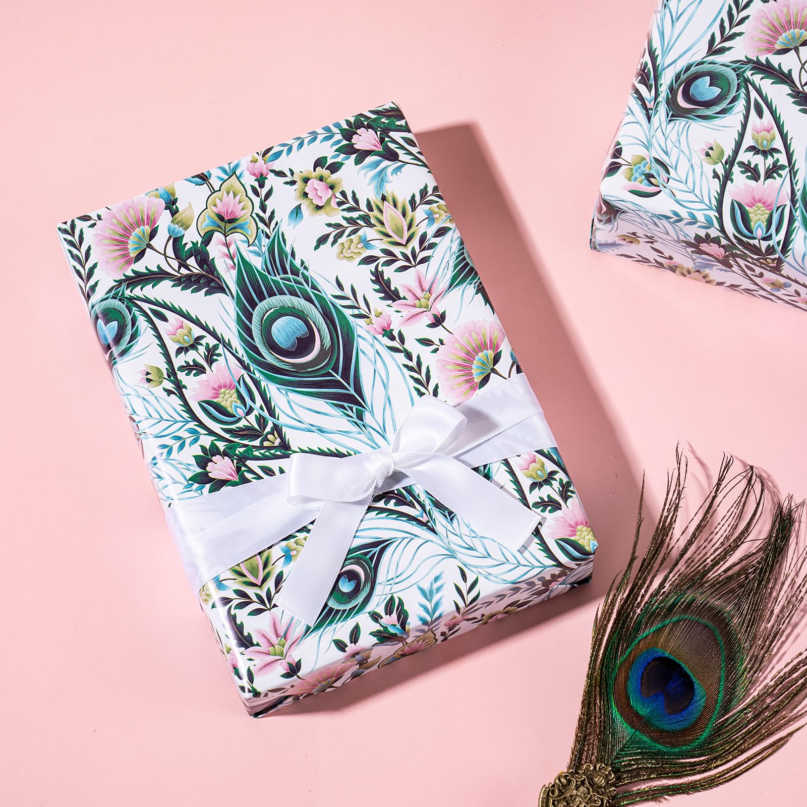 Snapklik.com : RUSPEPA Peacock Feather Wrapping Paper Roll For Women ...