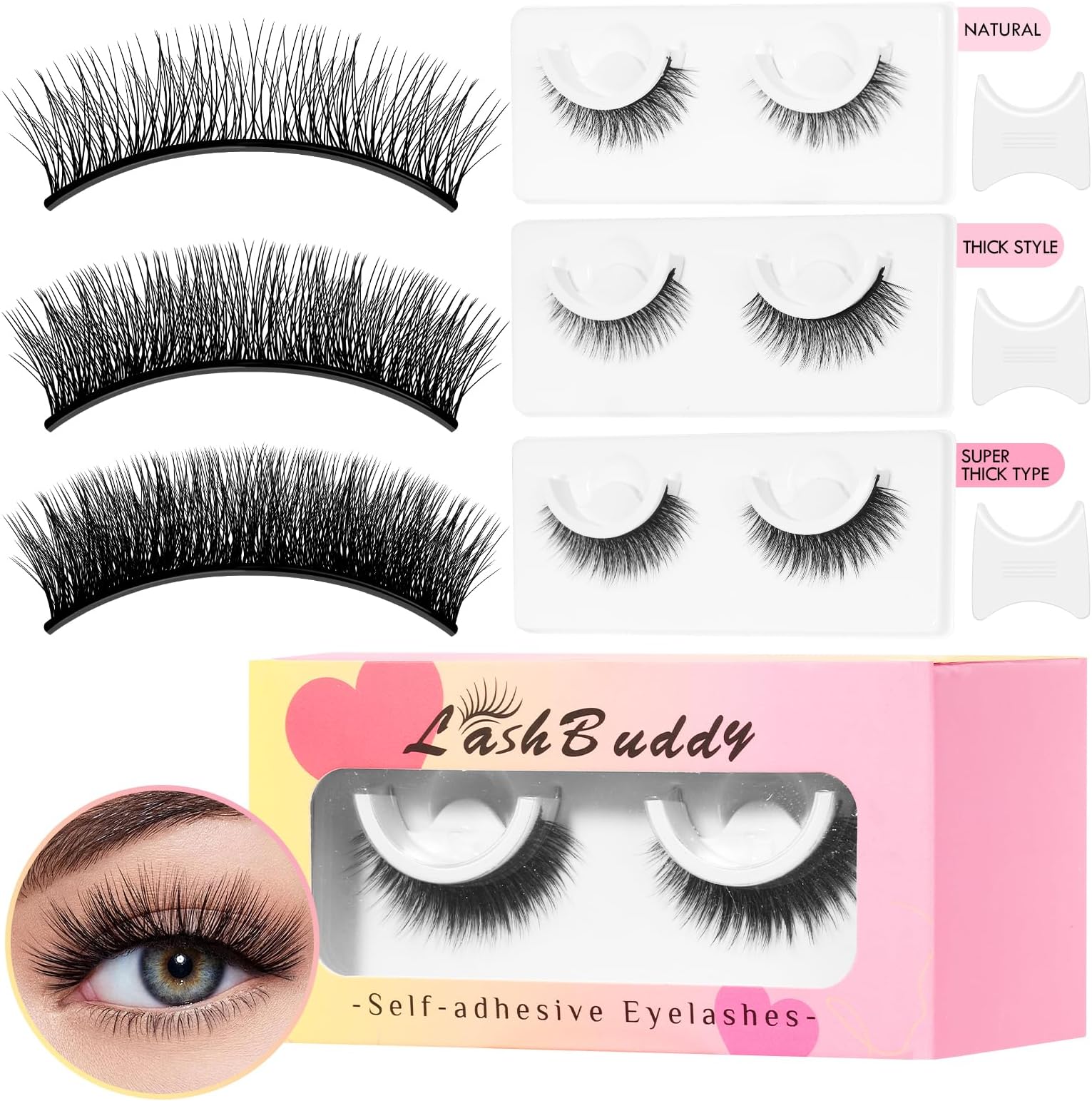 Amazon.com: Generic Lash Buddy Self-adhesive Eyelashes,3 Pairs Self ...