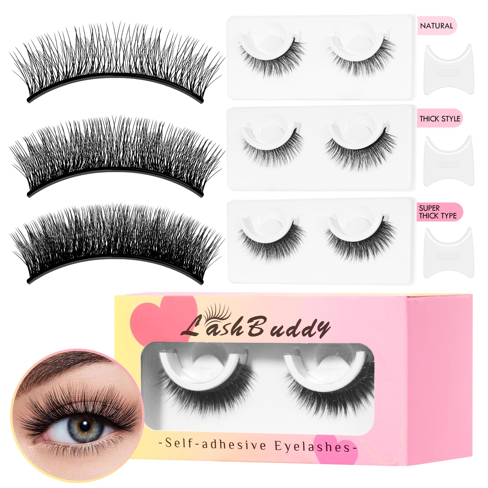 Amazon.com: Generic Lash Buddy Self-adhesive Eyelashes,3 Pairs Self ...