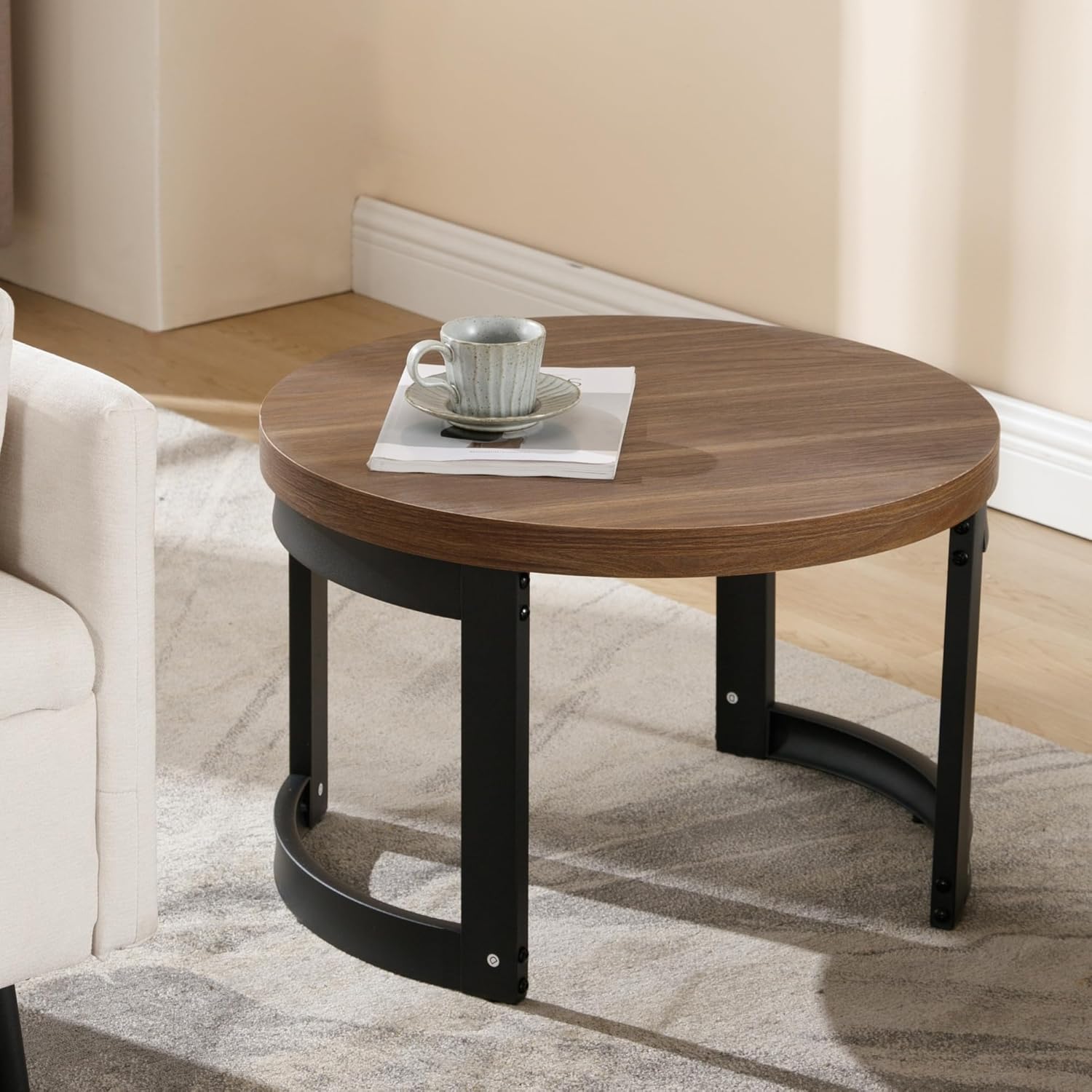 Amazon.com: BESTANO Round Wood Coffee Table 23.5" Farmhouse Rustic ...