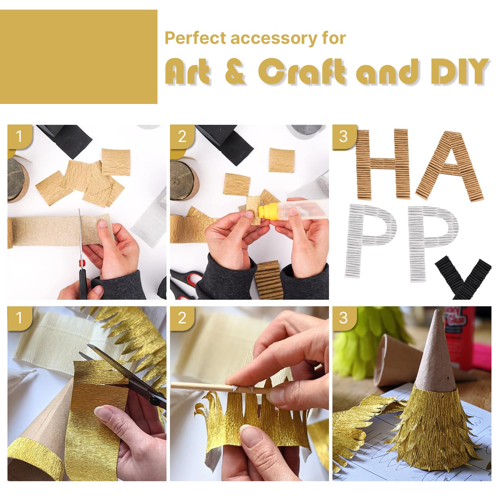 Snapklik.com : PartyWoo Gold Crepe Paper Streamers 4pcs 328ft Pack Of ...