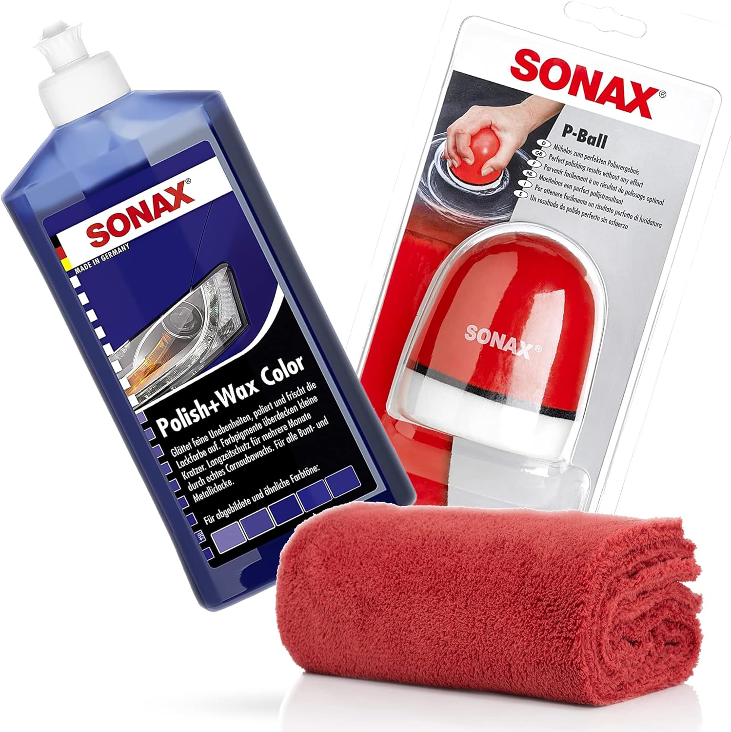 detailmate SONAX Hand Polier Bundle: SONAX Polish+Wax Color blau 500ml Politur + SONAX P-Ball ...