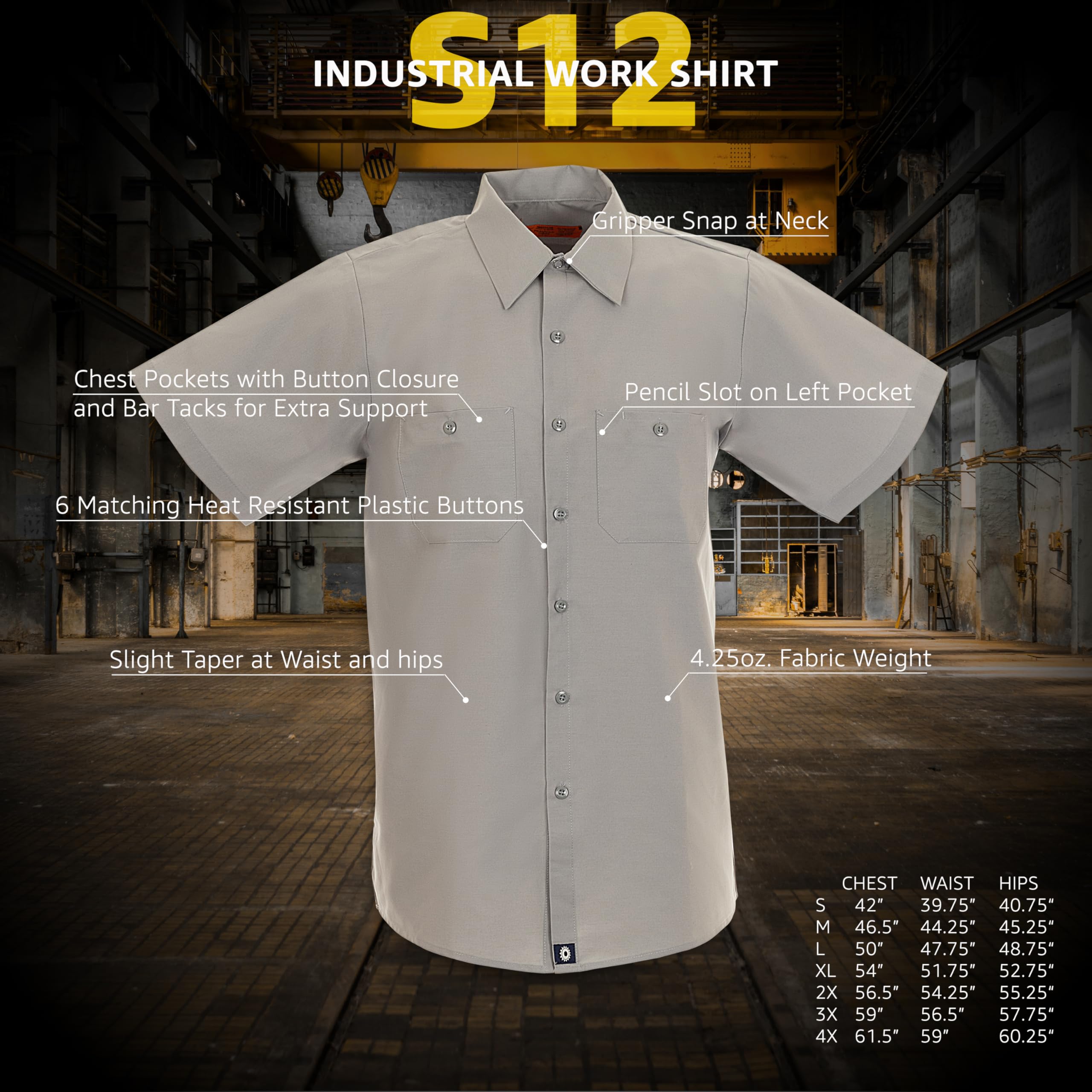 Snapklik.com : PINNACLE Mens Short Sleeve Industrial Work Shirt S12