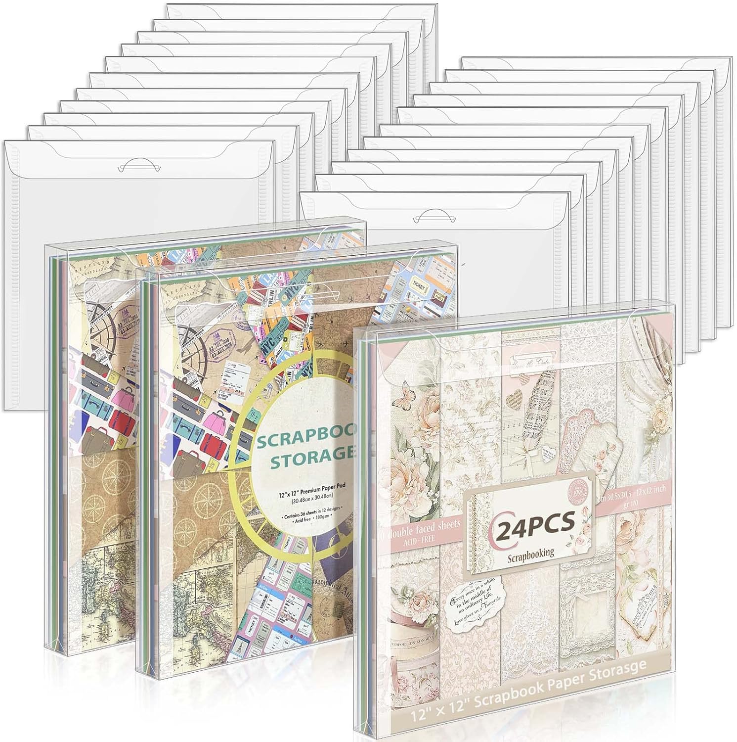 Amazon.com: 12 x 12 Scrapbook Paper Holder, 24PCS, Clear Scrapbook ...