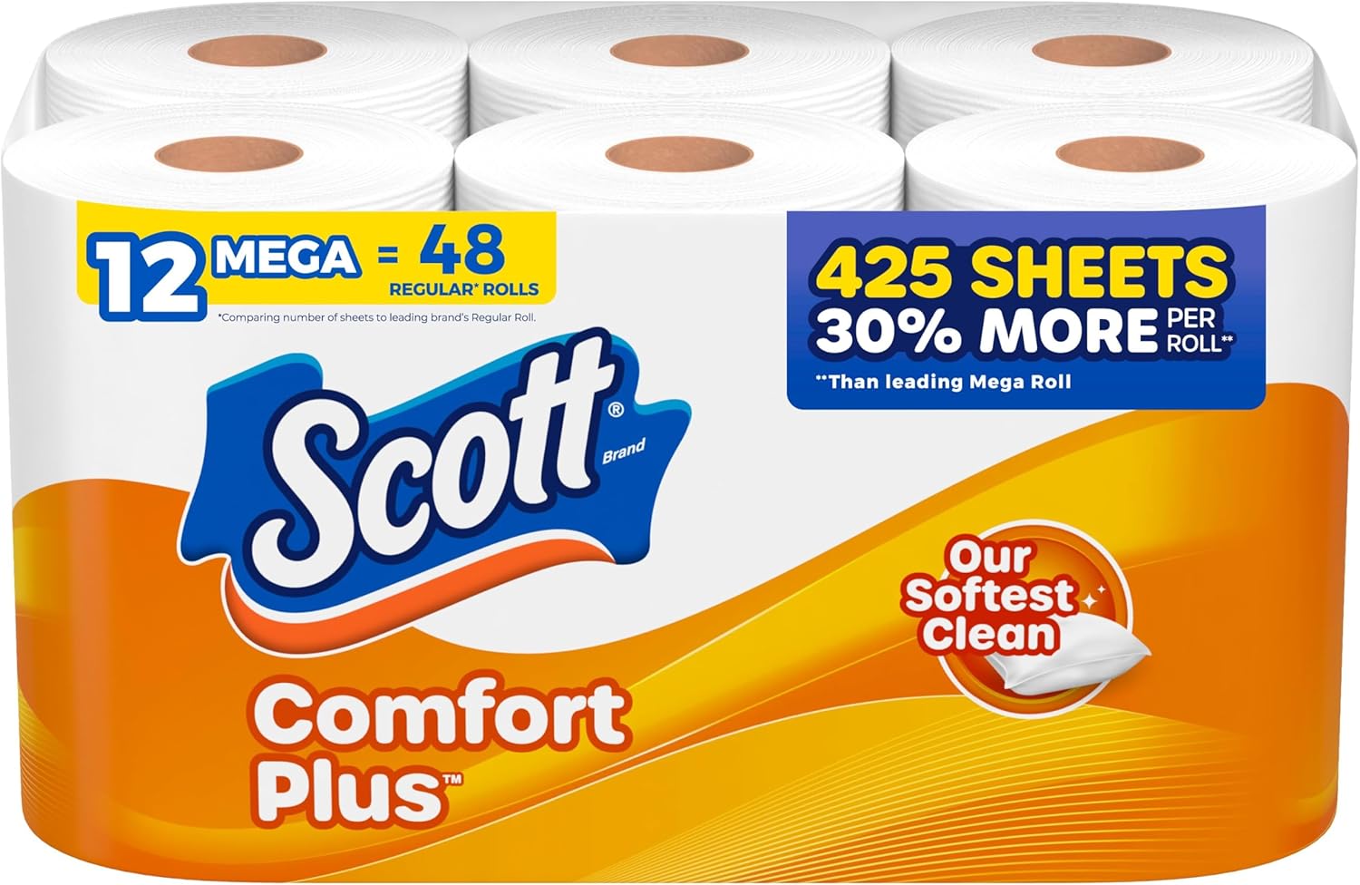 Brandclub - Scott ComfortPlus Toilet Paper, 12 Mega Rolls, 425 Sheets ...