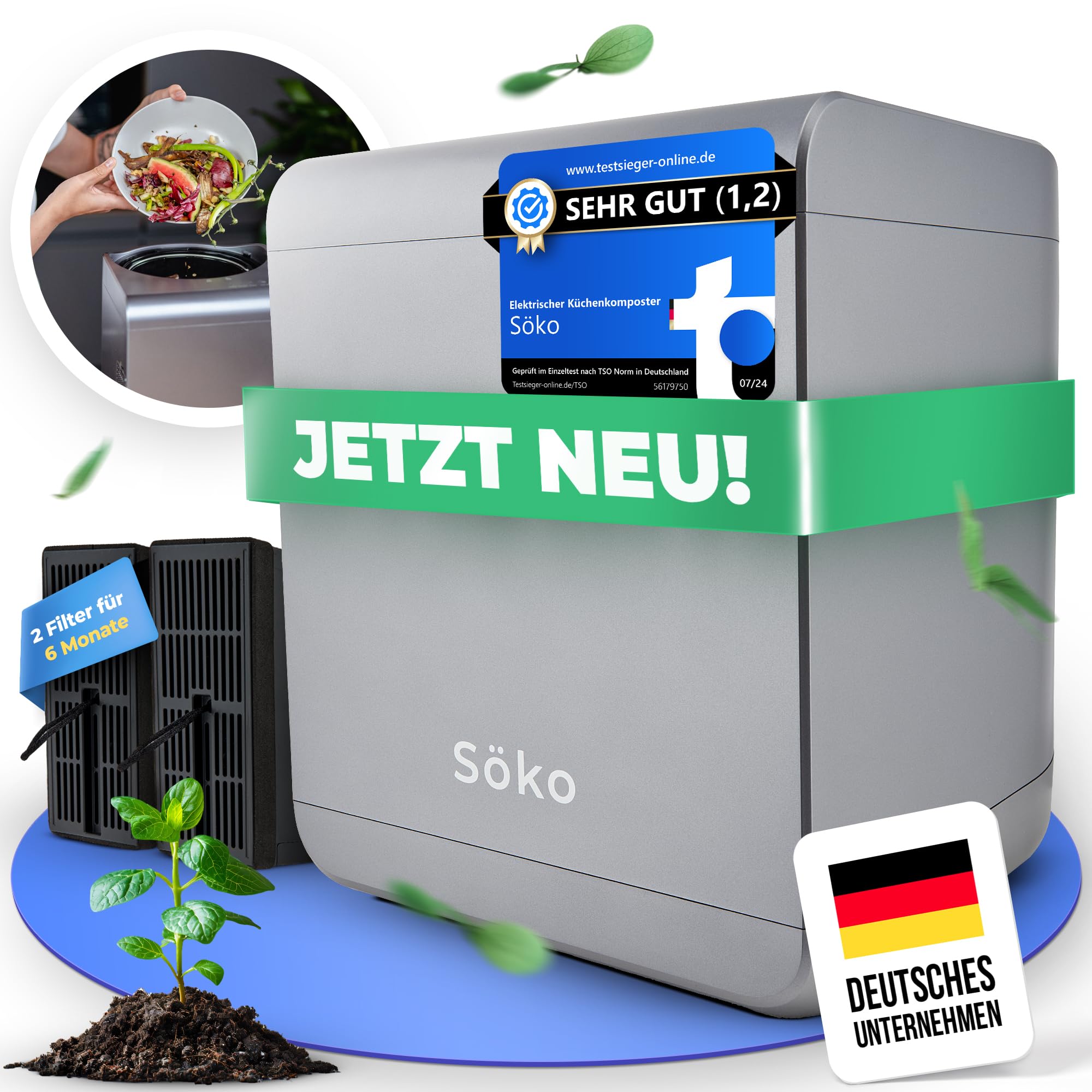Elektrischer Komposter Söko [2X Aktivkohle-Filter] Elektro ...