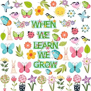 Amazon.com: 101Pcs Spring Bulletin Board Decorations Set Plants Floral ...