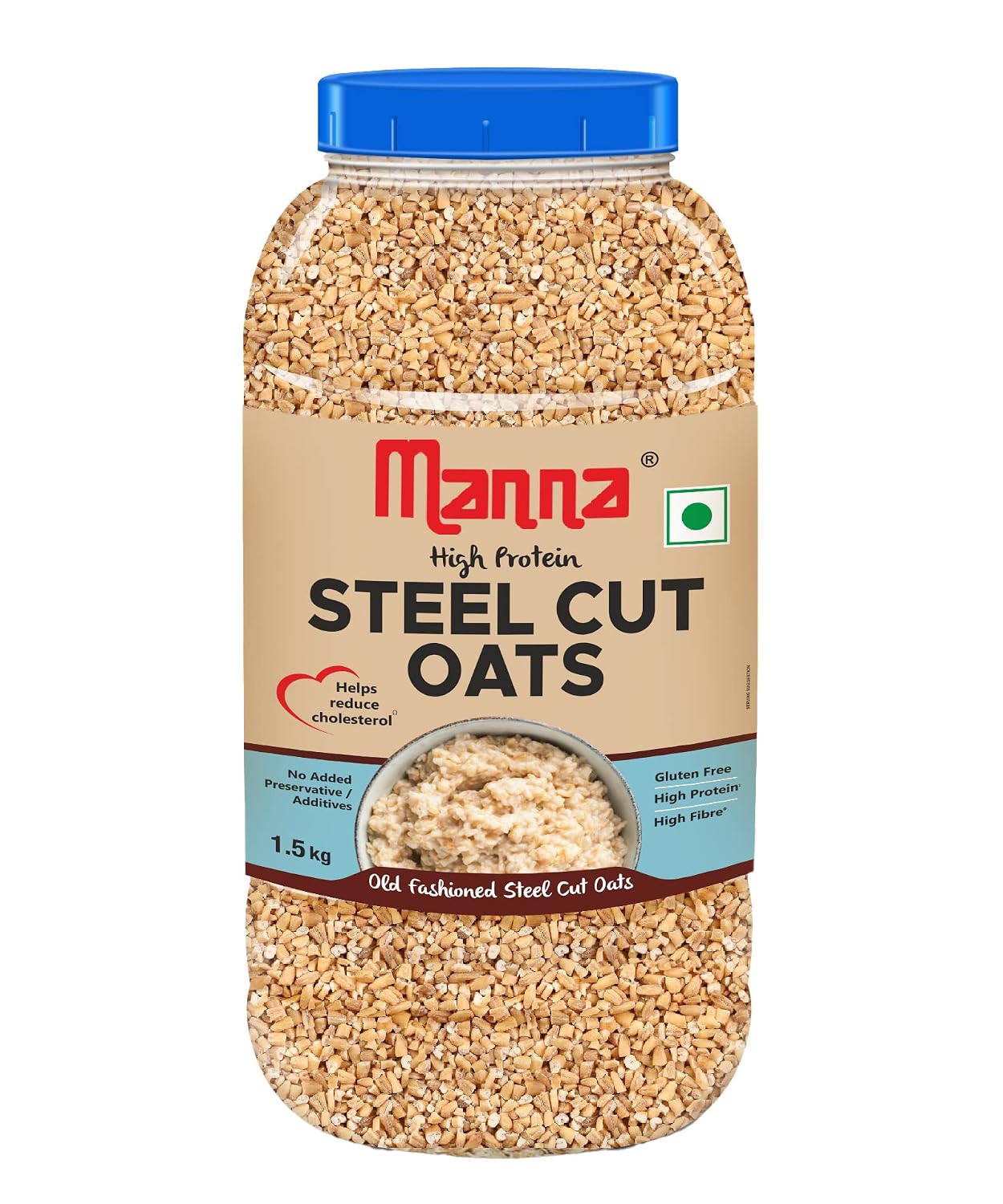 Manna Steel Cut Oats 1.5 Kg | Gluten Free | Diabetic Friendly | High ...