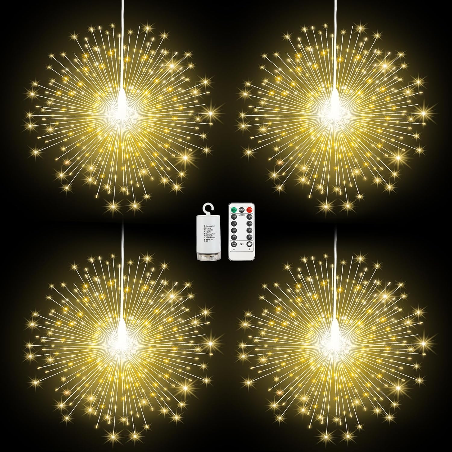 Lewondr Christmas Firework Lights, 4 Pack Hanging Fairy Lights with ...
