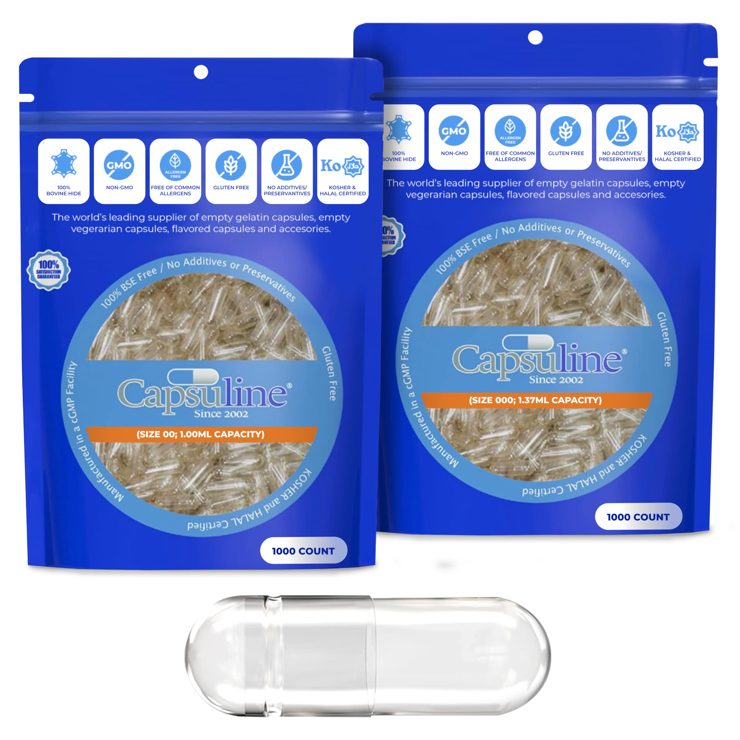 Amazon.com : Capsuline Size 00 and Size 000 Gelatin Empty Capsules ...