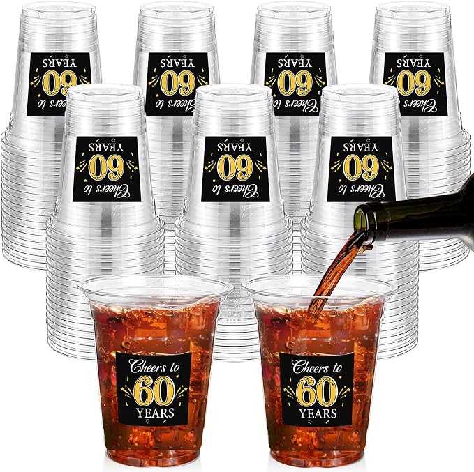 Amazon.com: Funnymoom 100 Pack 60th Birthday Cup 12 oz Cheers to 60 ...