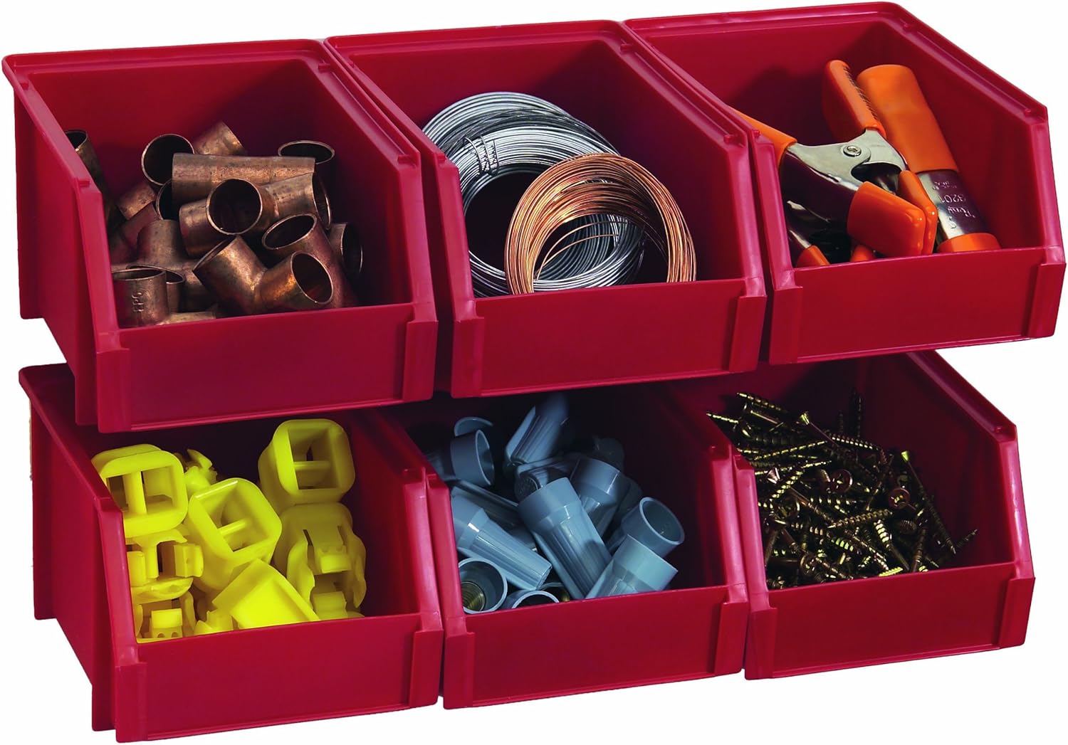 Stack-On Bin-503-Pack Small Parts Storage Organizer Bin, 6 Pack, Red ...