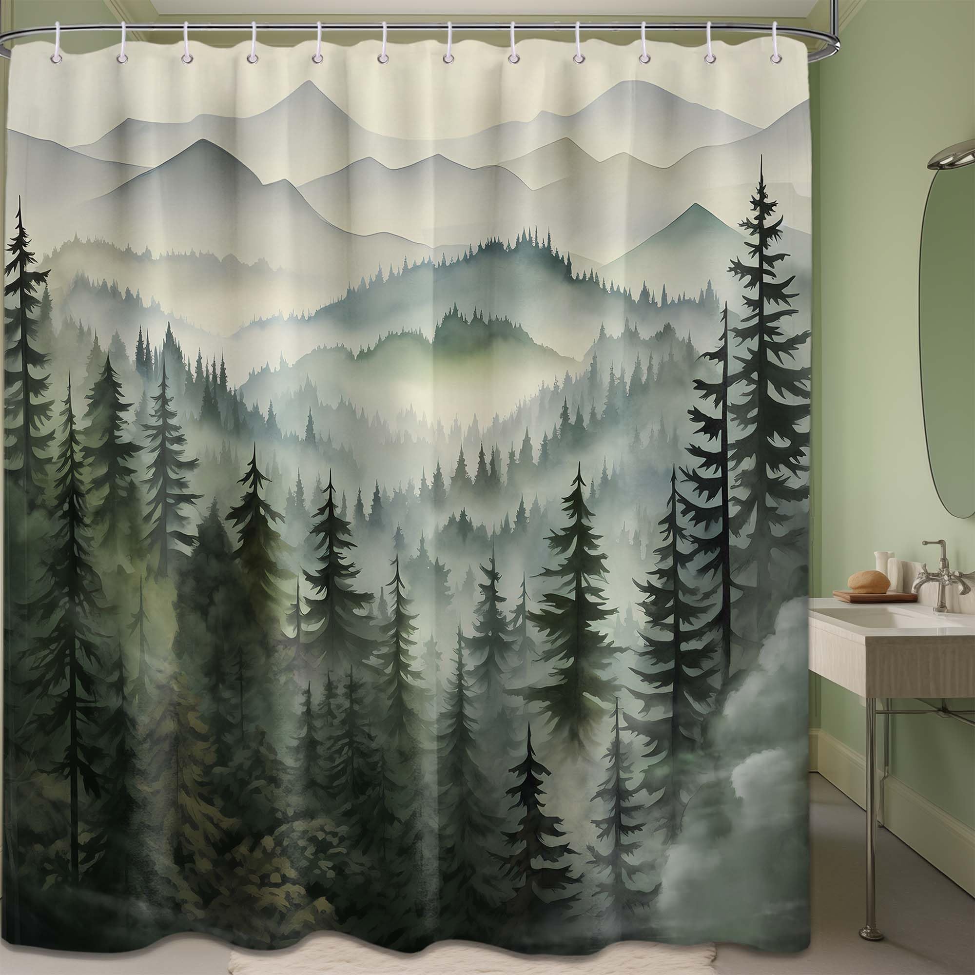 Amazon.com: QGHOT Mountain Shower Curtain Forest, Nature Shower ...