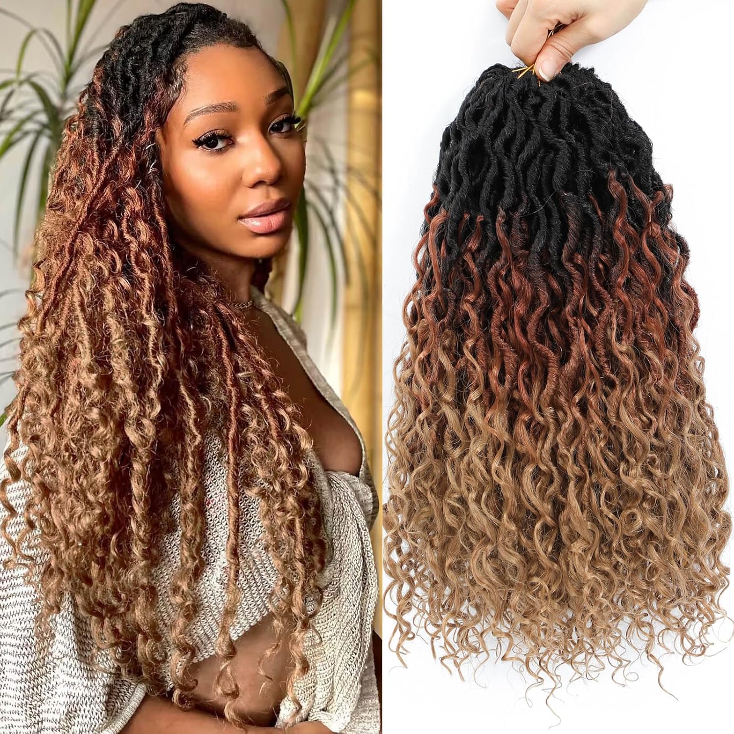 Ombre Goddess Locs Crochet Hair 14 Inch 8 Packs Faux Locs Crochet Hair ...