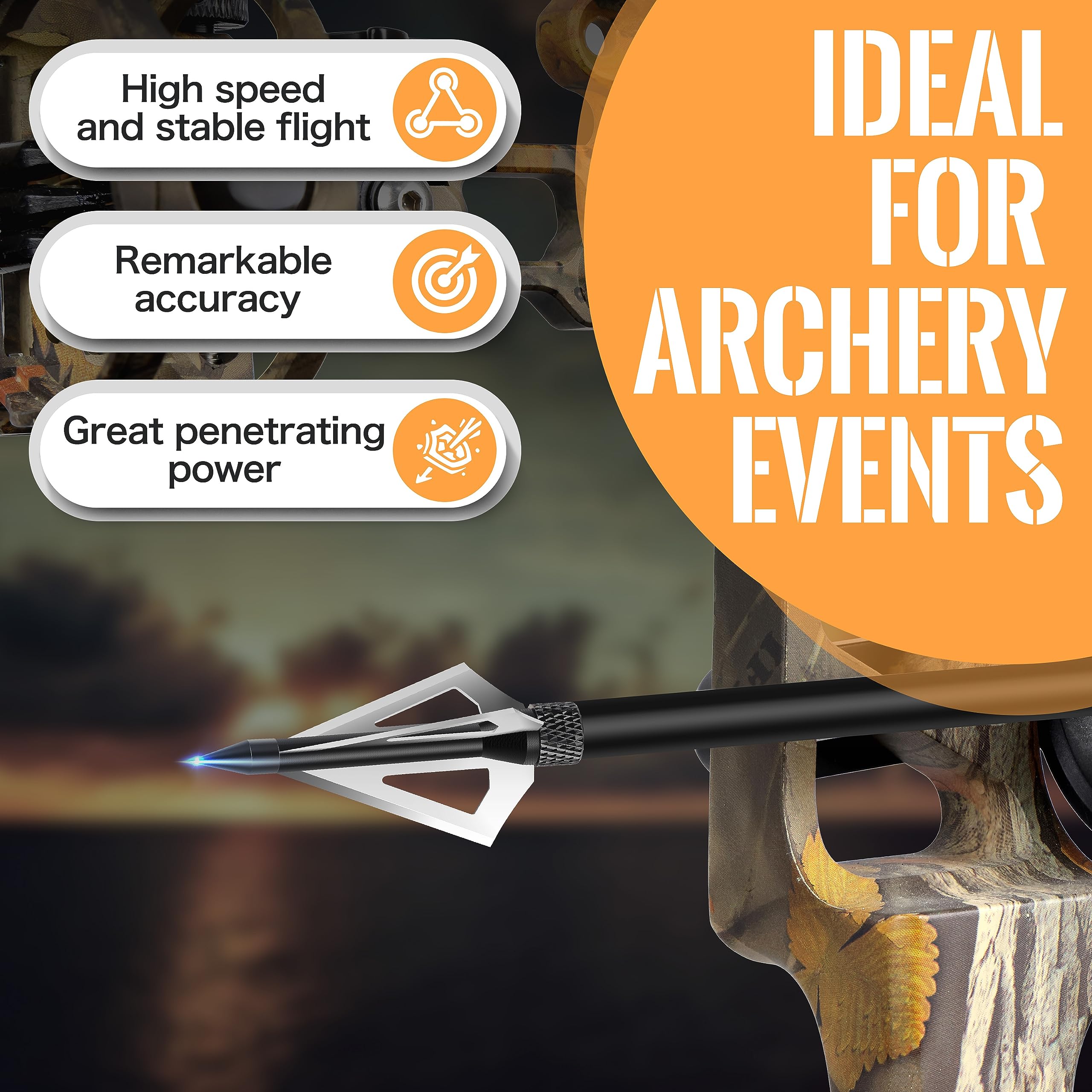 Snapklik.com : SUNYA 3-Blade Fixed Broadheads 100 Grain Screw-in Archery Arrow Tips For Compound