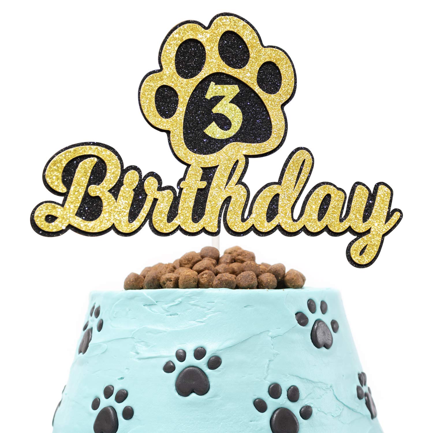3rd Dog Paw Happy Birthday Cake Topper Gold Glitter Paw | Desertcart INDIA