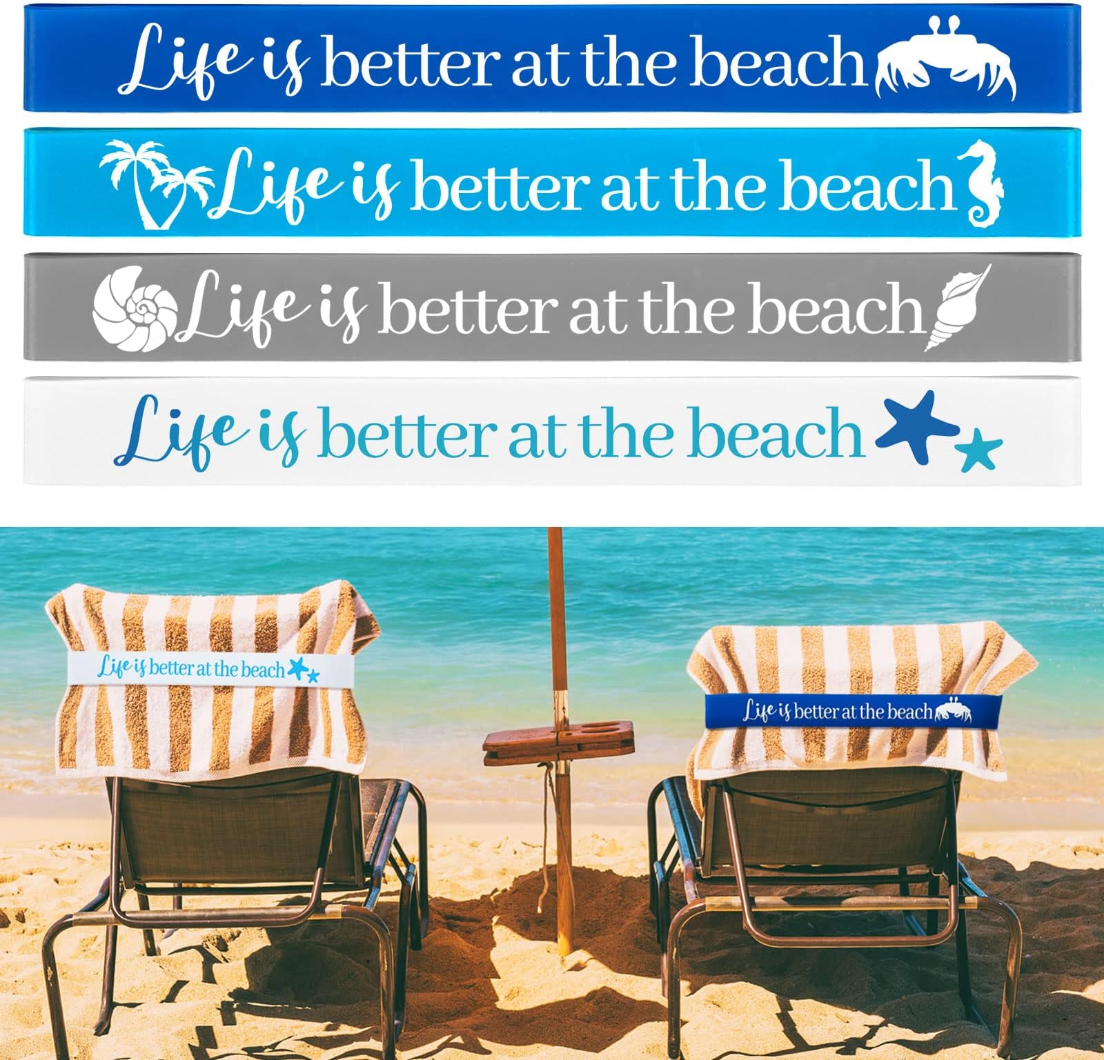 Amazon.com: Junkin 16 Pcs Towel Band Beach Chair Clips Bands Rubber ...