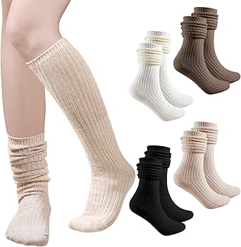 Amazon.com: COZYOFFI Womens Slouch Long Socks: 4 Pairs Boot Socks Pairs ...