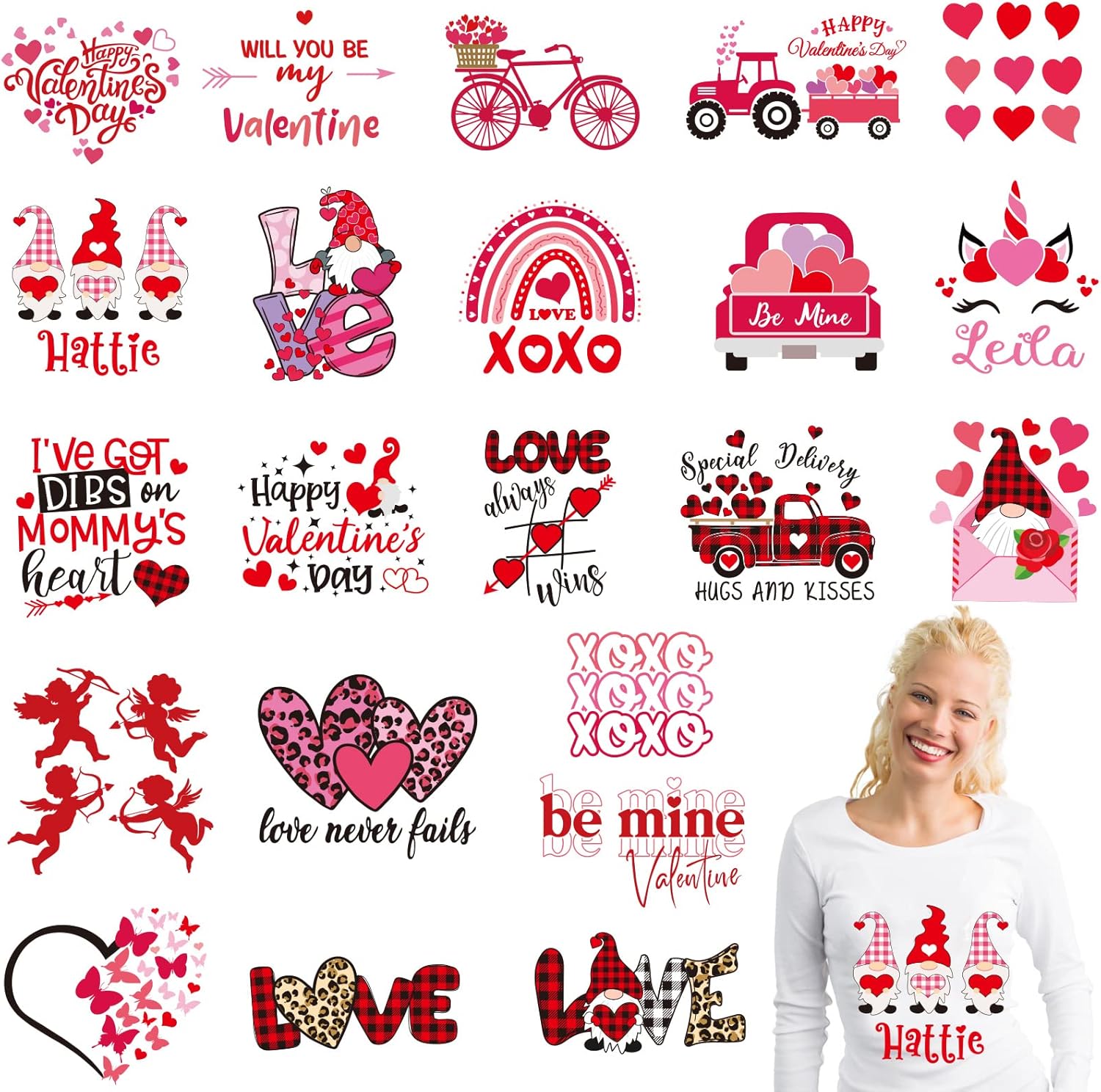 Amazon.com: Whaline 22 Sheet Valentine's Day Iron On Patches Pink ...