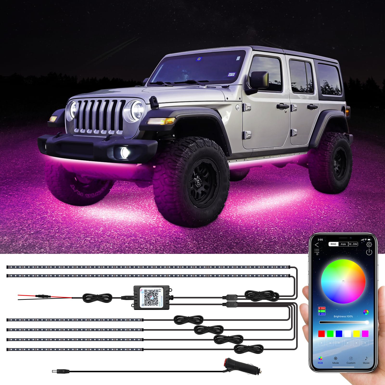 Exterior Car Underglow LED Strip Lights, Universal RGB Neon Accent ...