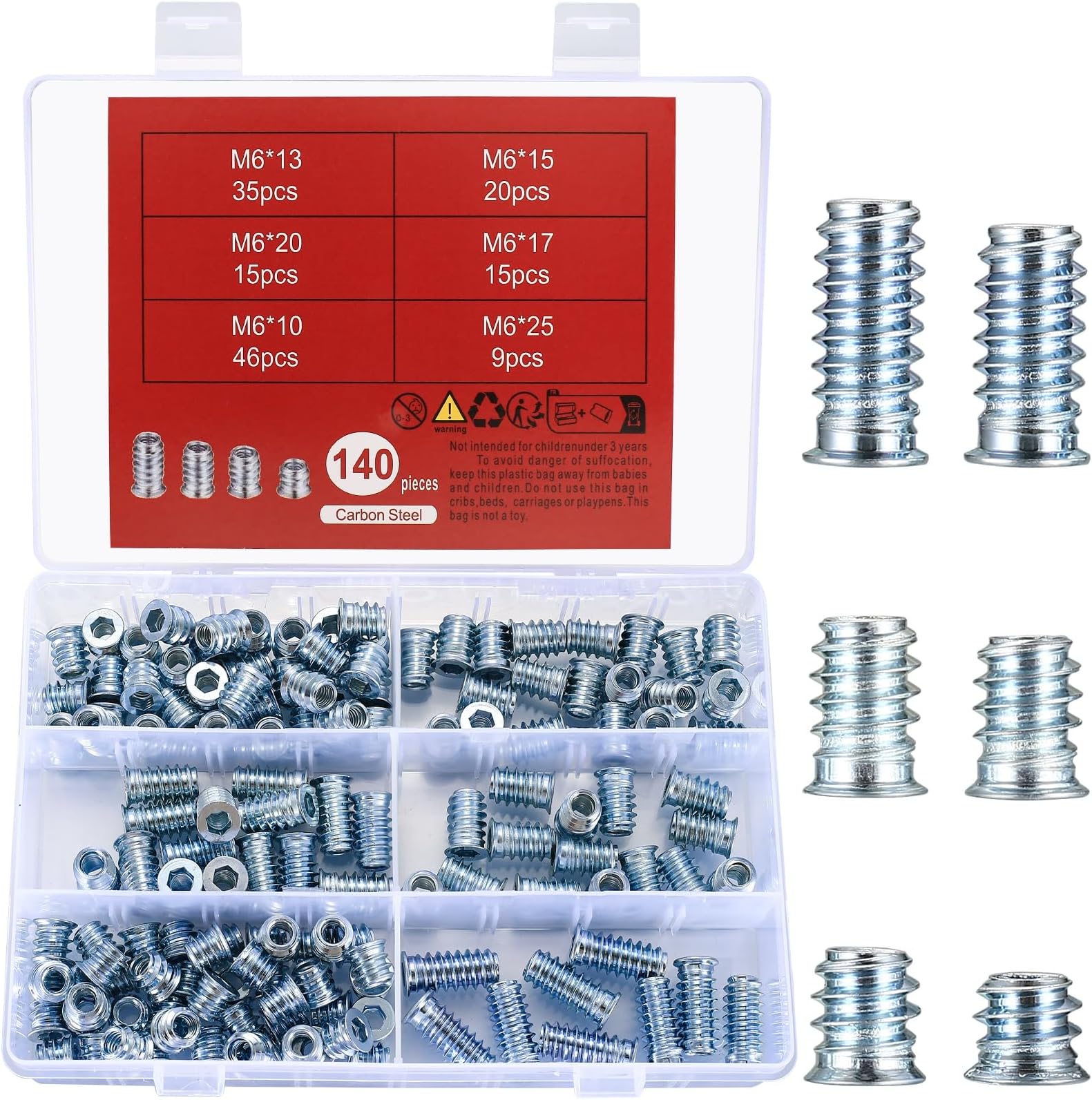Threaded Insert Nut, 1/4-20 x 13mm Hex Drive, Non-Flange (30): Amazon ...