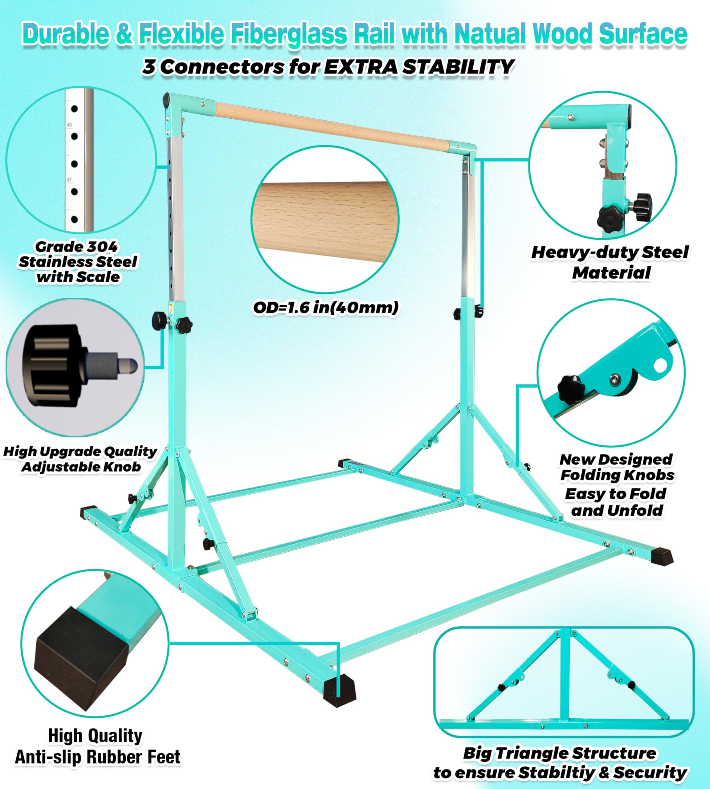 PreGymnastic Foldable Gymnastics Bar, 6FT Gymnastic Horizontal Bars ...