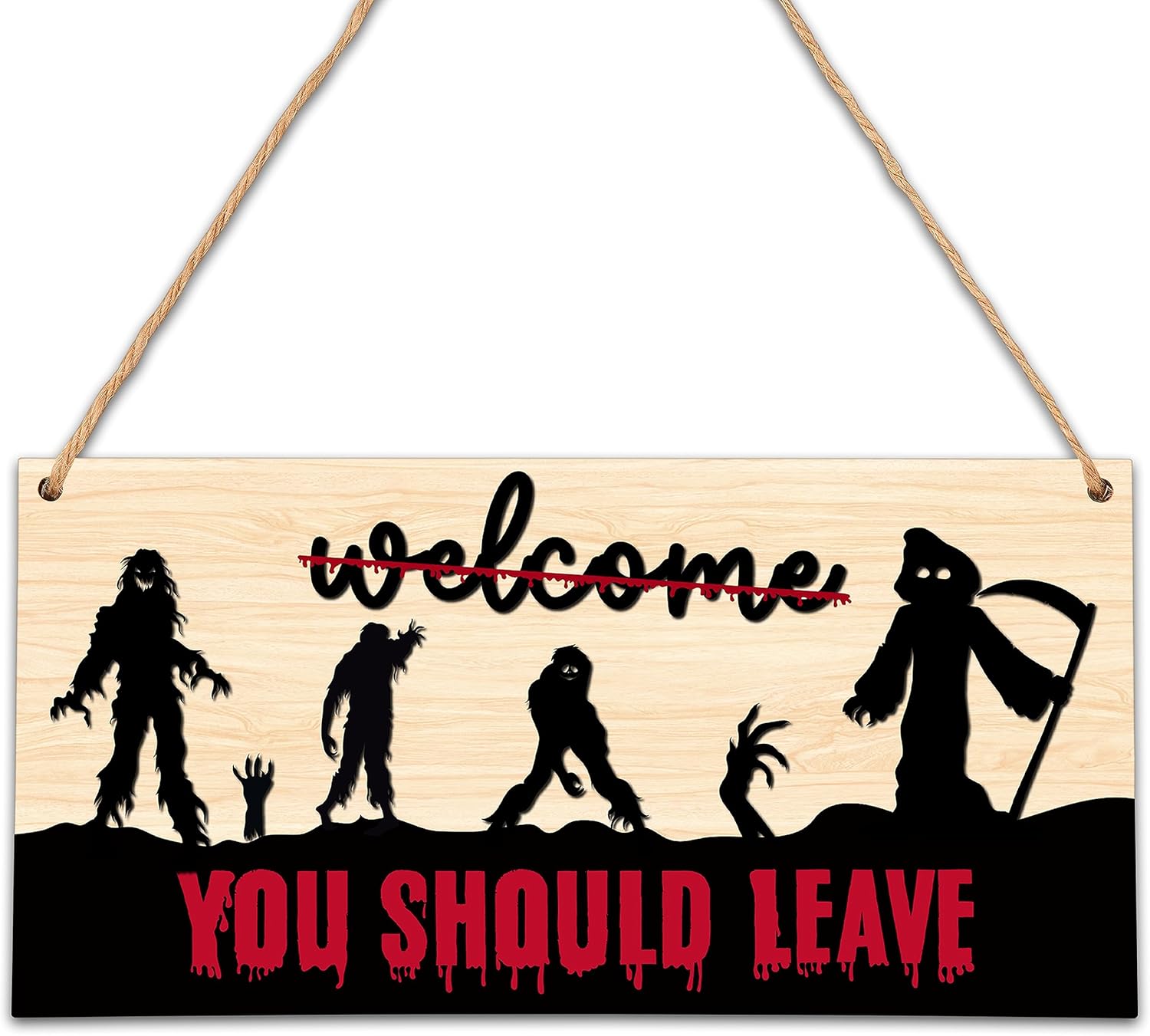 Amazon.com : Welcome You Should Leave Horror Decor, Halloween Wooden ...