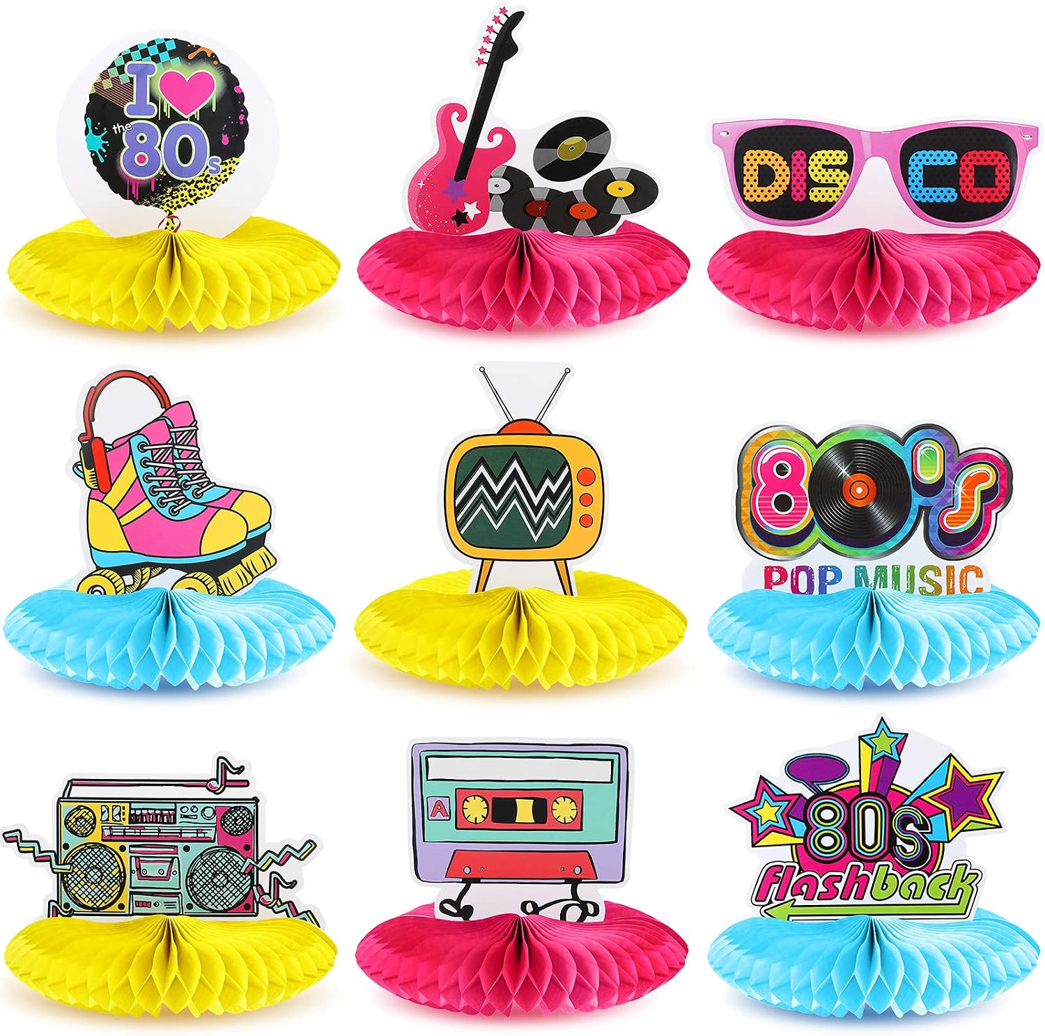 Nezyo 9 Pieces 1980s Honeycomb Centerpieces Table Topper Hip Hop Party ...