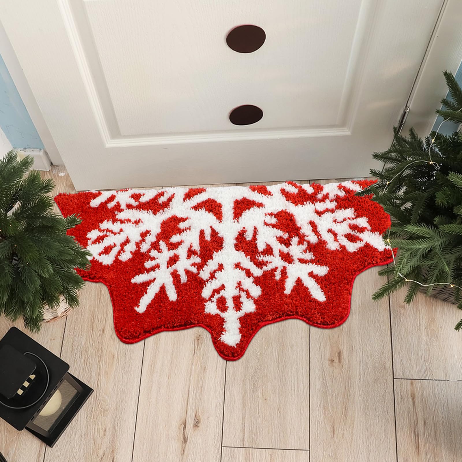 Amazon.com: Tinideya Red Winter Snowflake Bathroom Rugs Semi Circular ...