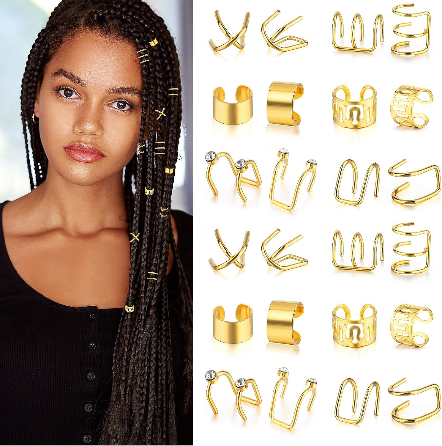 Grevosea 24 Pcs Hair Jewelry for Braids Accessories, Metal Alloy Hair ...