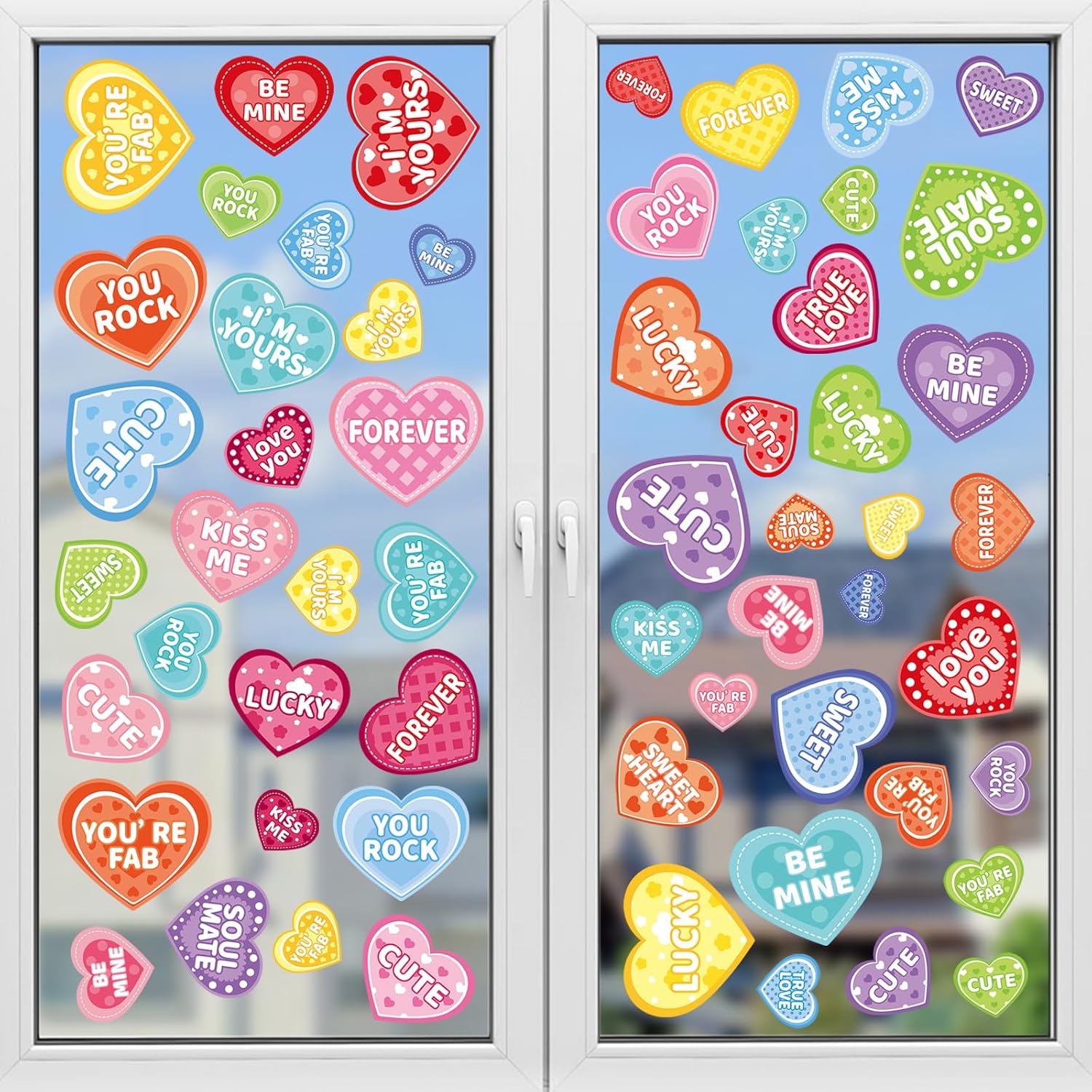 Amazon.com: Valentine's Day Window Clings, Rainbow Colorful Heart ...