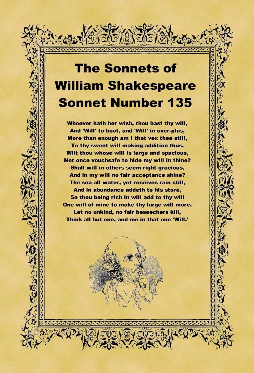 Amazon.com: A4 Size Parchment Poster Shakespeare Sonnet Number 135 ...