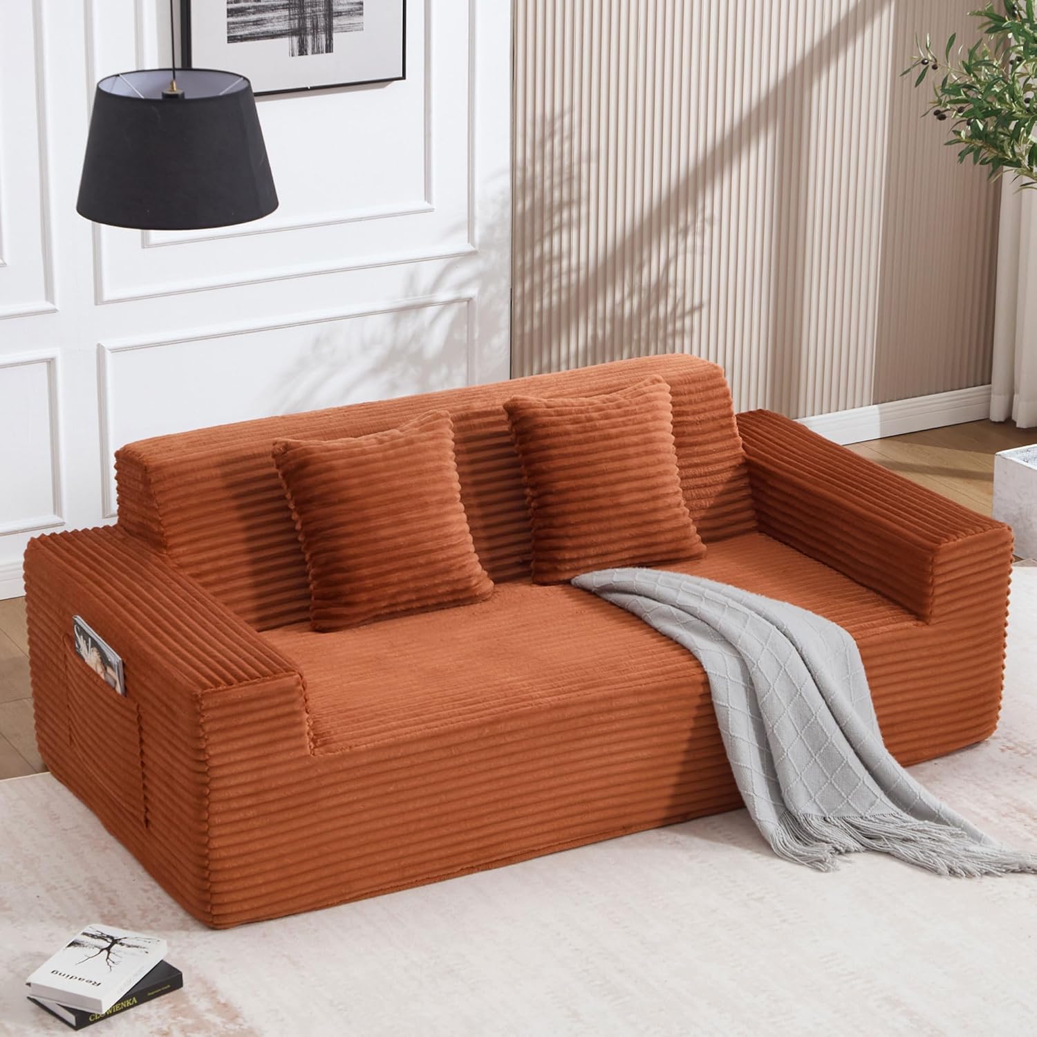 Amazon.com: HOMYKA 76" Cloud Loveseat Sofa, Plush Corduroy Fabric ...