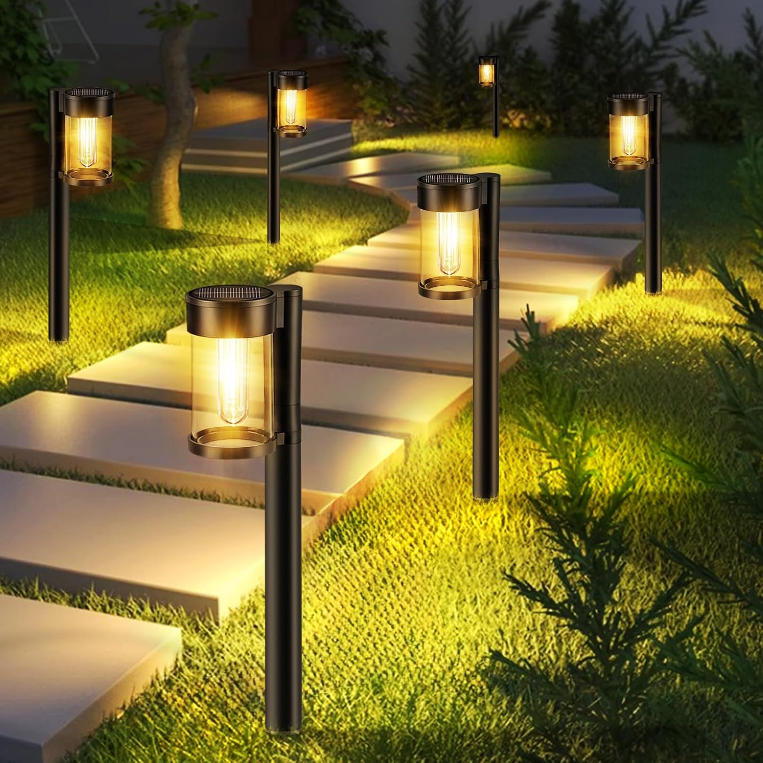 Solar Pathway Lights Outdoor, 10 Pack Metal & Glass Solar Lights Outdoor Waterproof Landscape ...