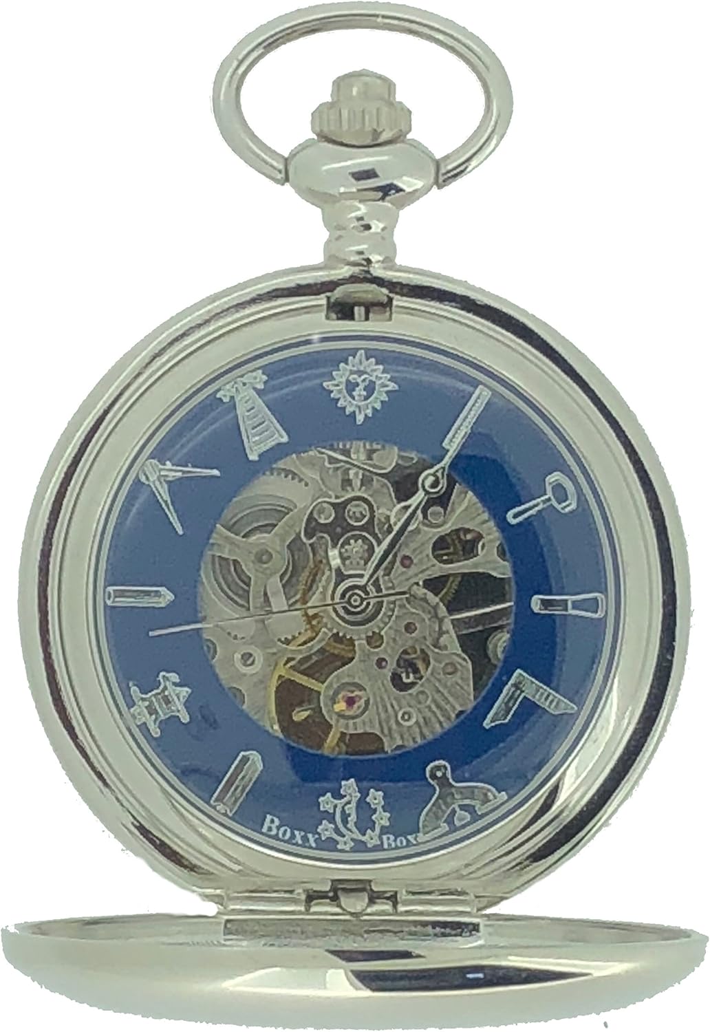 Masonic Freemasons Silver Tone Skeleton Mechanical Pocket Watch ...