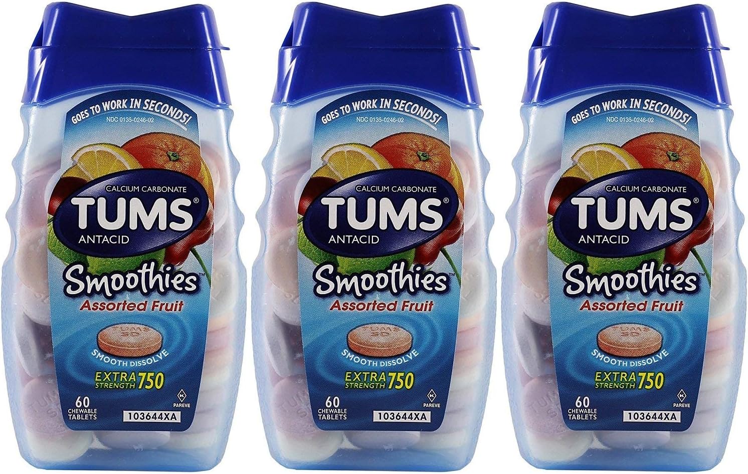 Amazon.com: Tums Smoothies Extra Strength 750, Assorted Fruit, 60 ...
