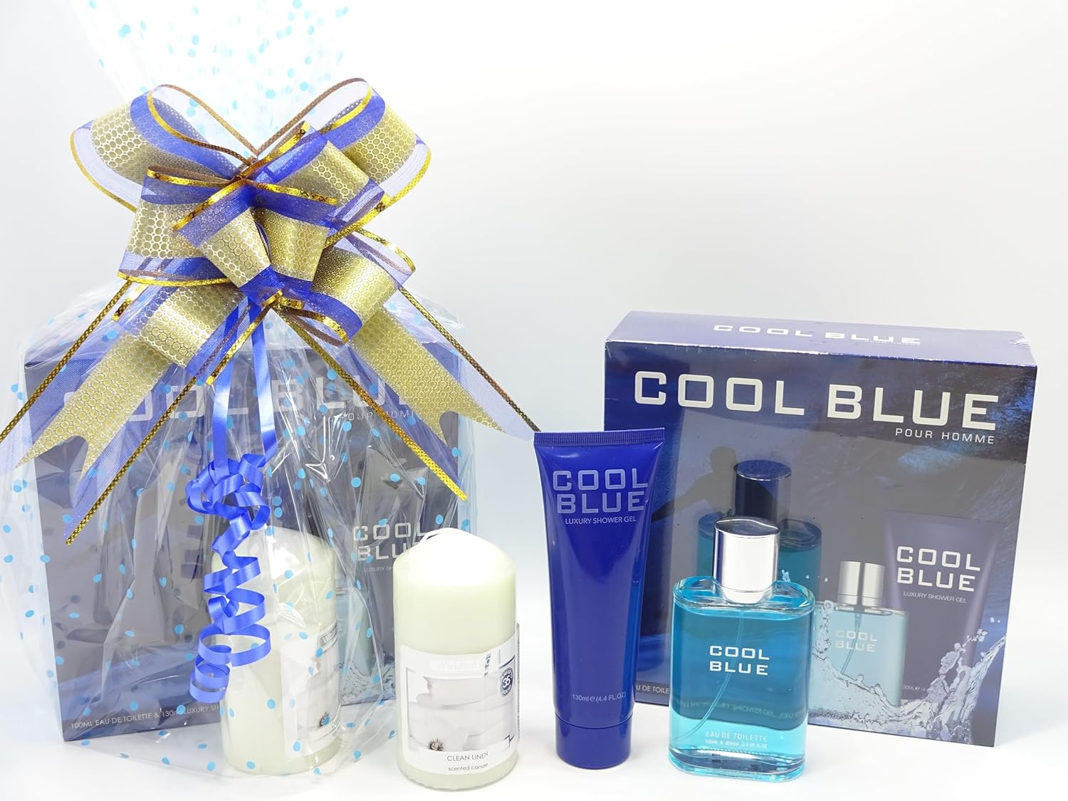 Men's Perfume Gift Hamper 2pc Cool Blue Perfume Set 100ml EDT and 130ml ...