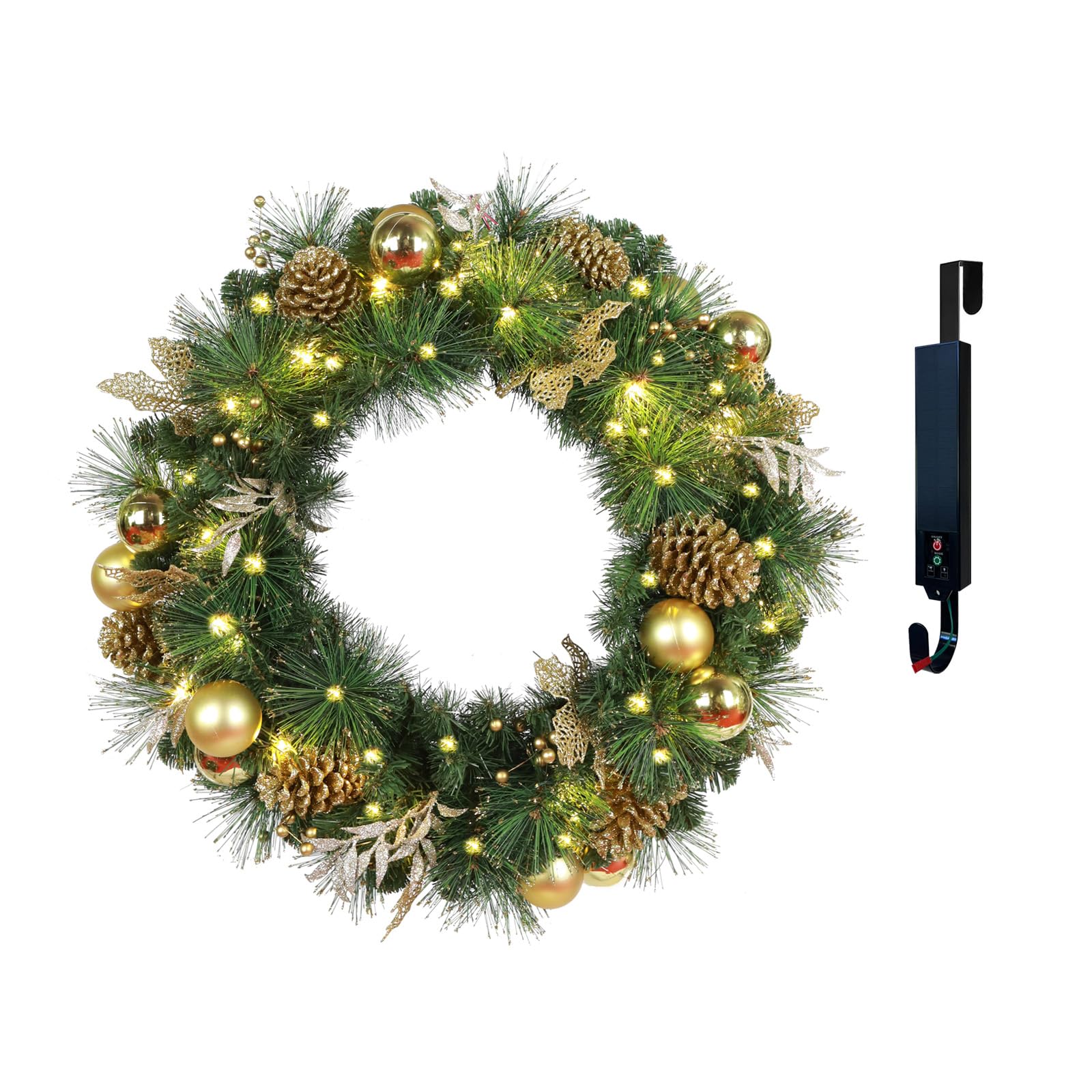 Amazon.com: Glowing Petals Solar Christmas Wreath Pre-Lit Solar 50 Led ...