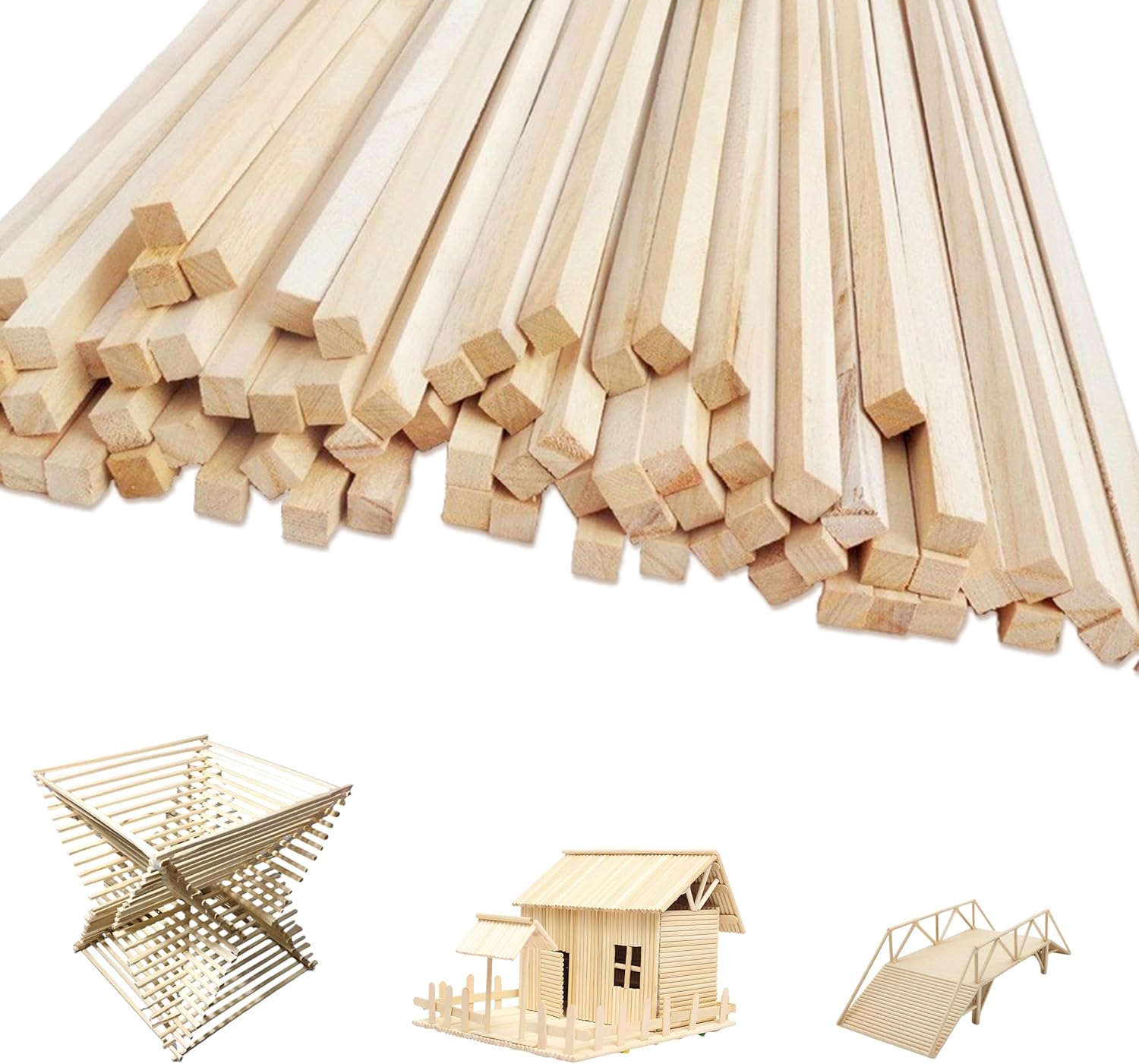 120Pcs Balsa Wood Sticks, 12in Square Basswood Strips Basswood for ...