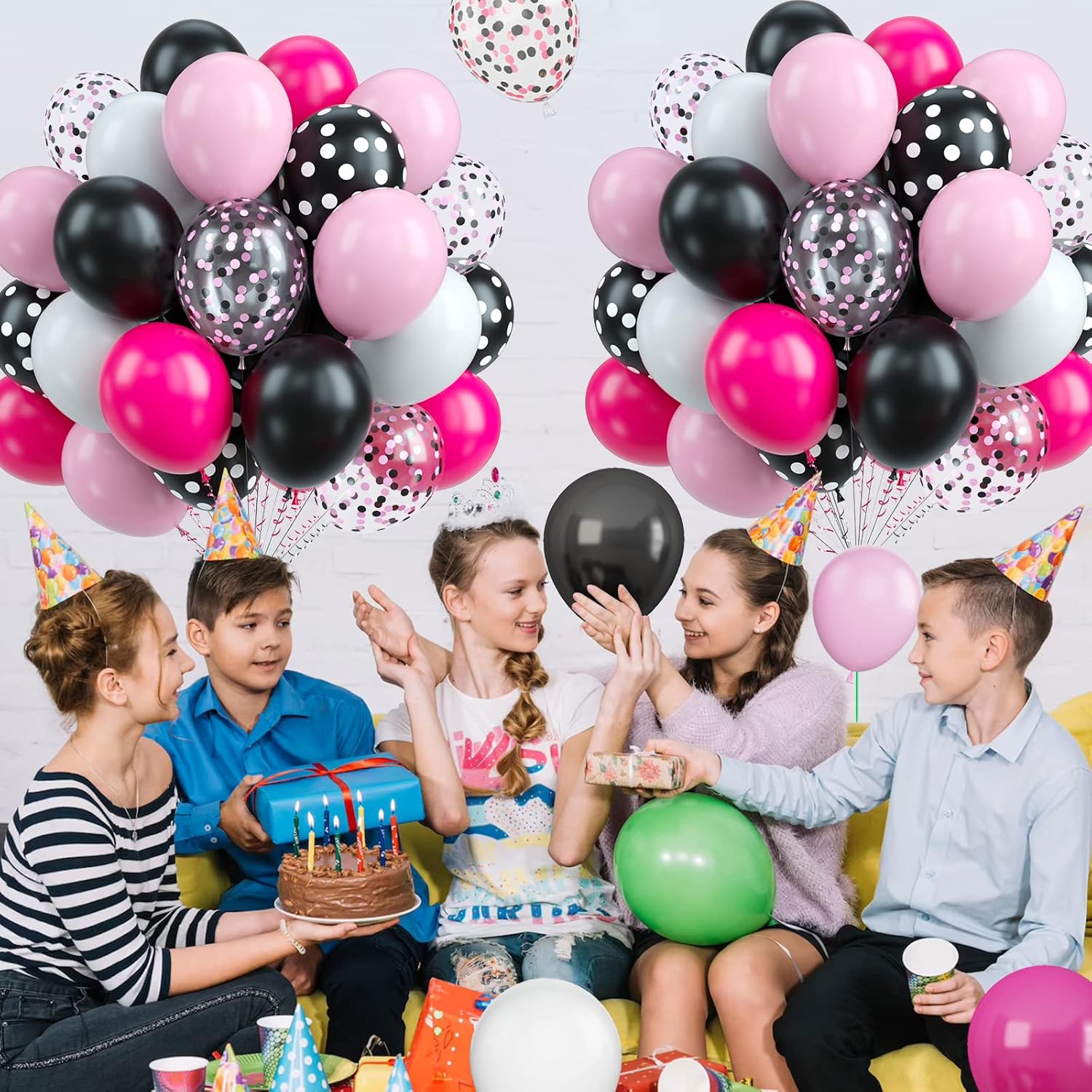 Juego de globos de color rosa y negro, 60 globos de cumpleaños de color ...