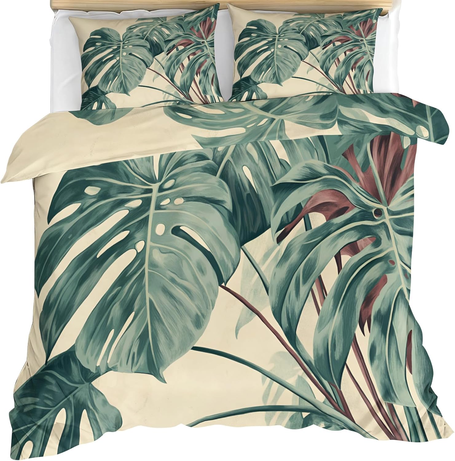 Amazon.com: KAMOIYI Monstera Duvet Cover Set King Size, Vintage ...