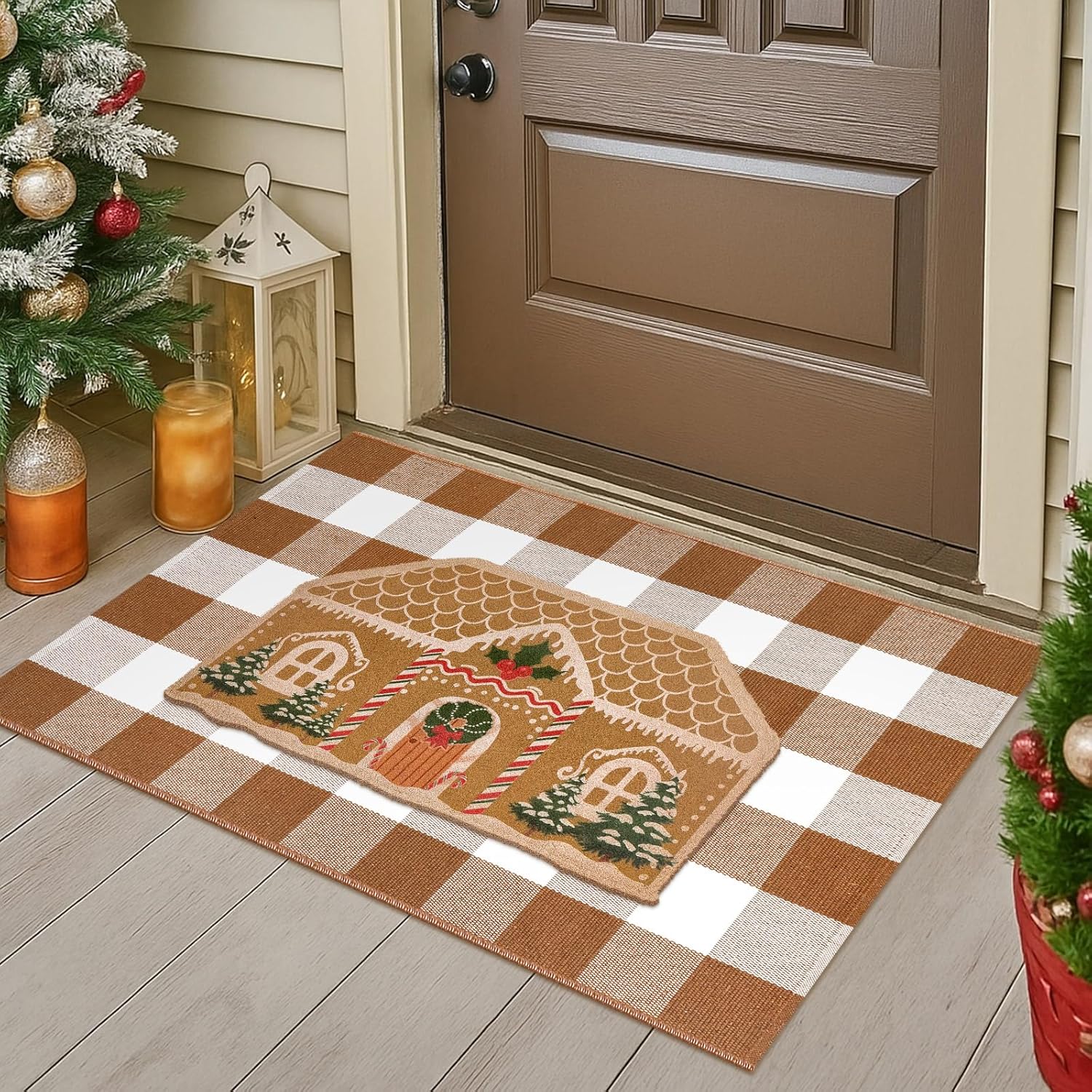 Amazon.com: Dunzy 2 Pcs Christmas Welcome Door Mat Set 16.9 x 29.5 Coir ...