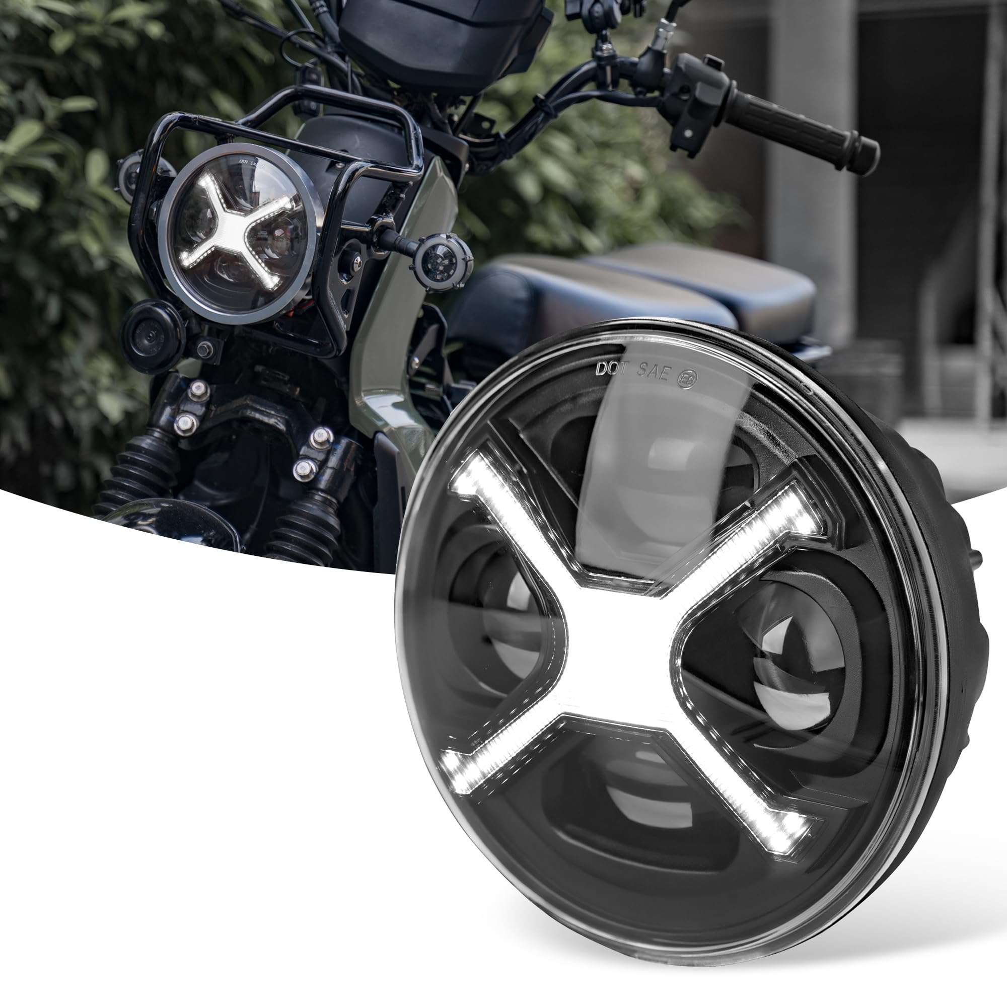 Amazon.com: Riasdy 5.75 inch Motorcycle Headlight White X headlamp DRL ...