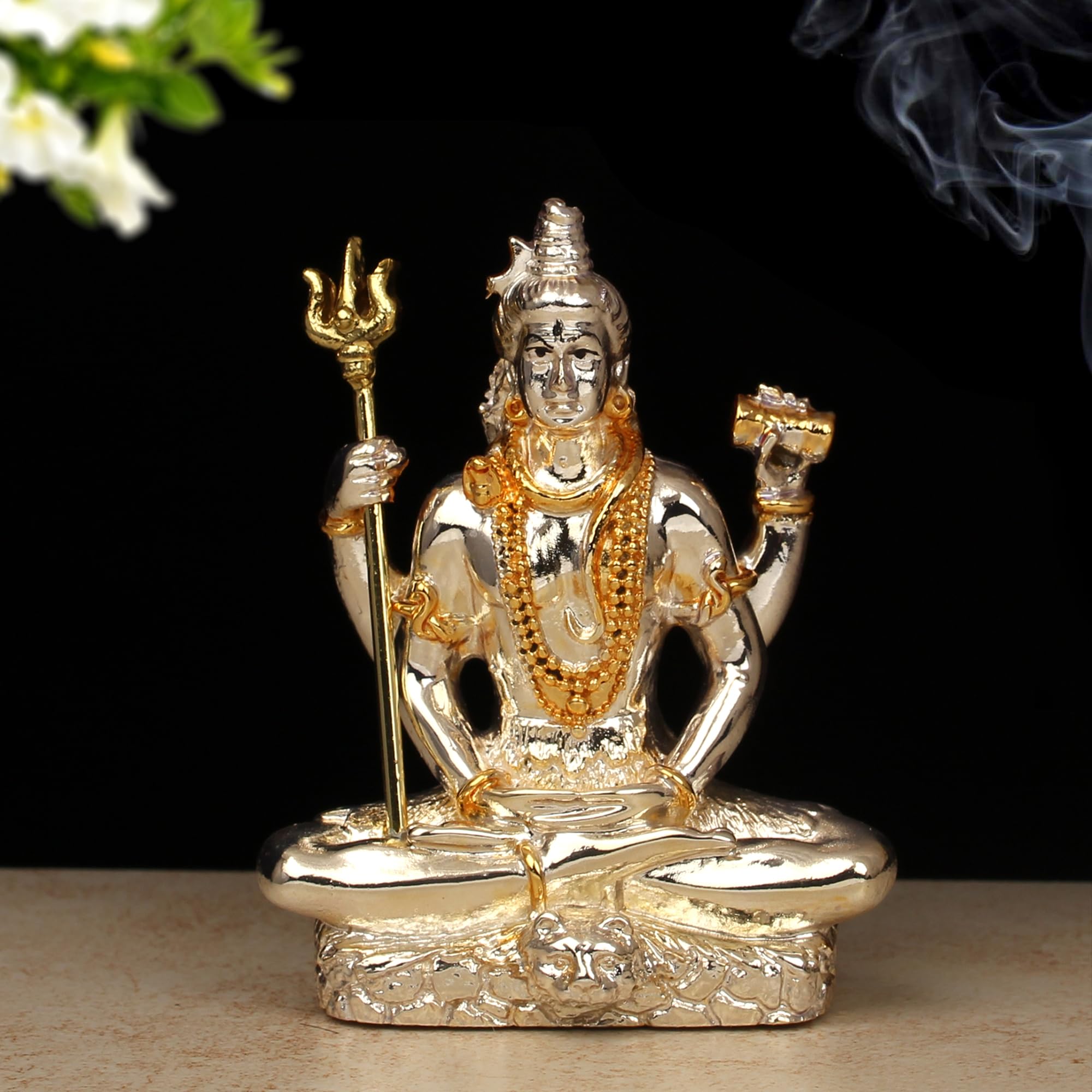 Buy SANDECO Resin Lord Shiva Sitting with Four Arms & Mala Showpiece ...