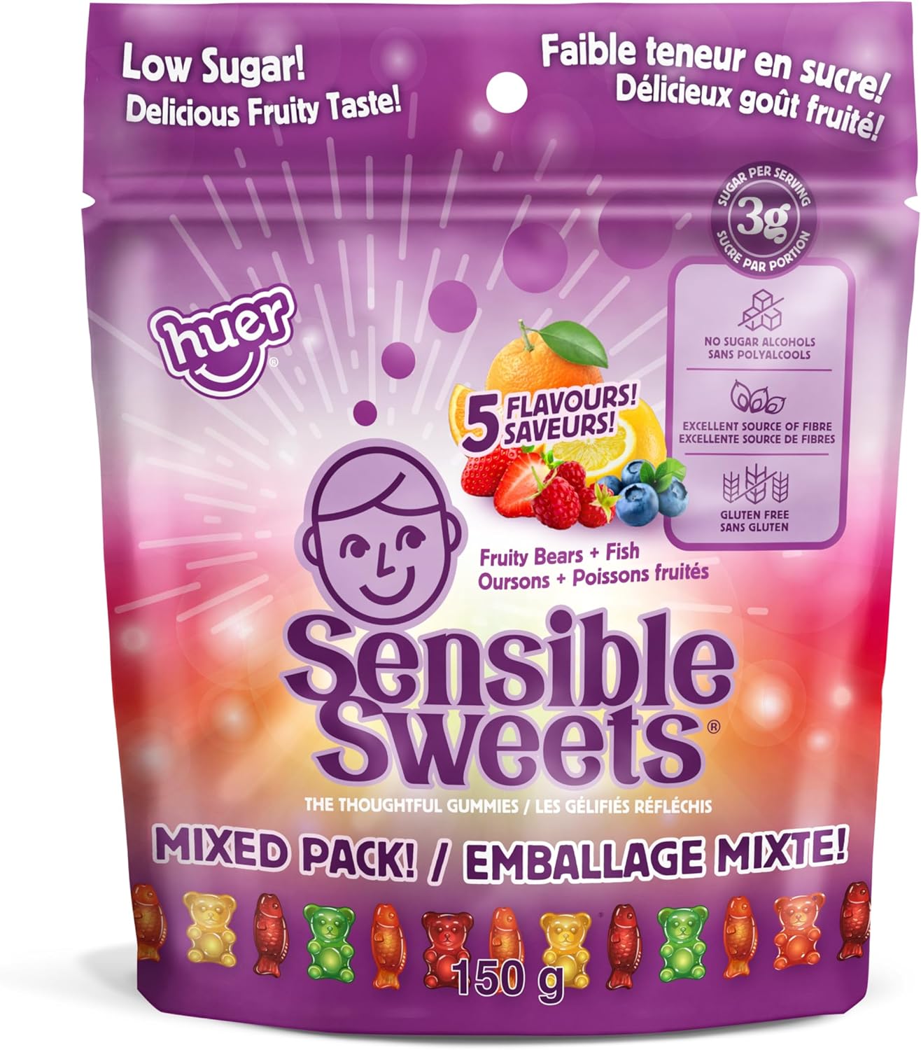 Huer - Sensible Sweets Mix Fruity Fish & Bears 1 Pack - Low-Sugar, Low ...