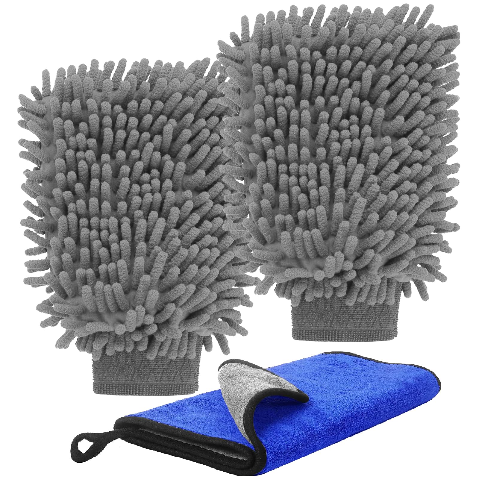 tallkeey 2 Pcs Car Wash Mitts, Double Sided Microfiber Car Washing ...