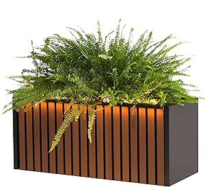 Amazon.com : GSK LED WPC Decor Metal Planter Wood Like Boxes Outdoor ...