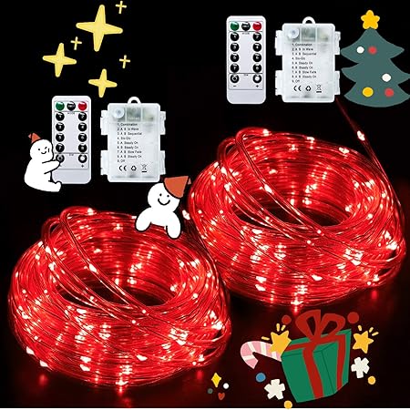 Amazon.com: JMEXSUSS Red Rope Lights Battery Operated, 2 Pack Each 33 ...