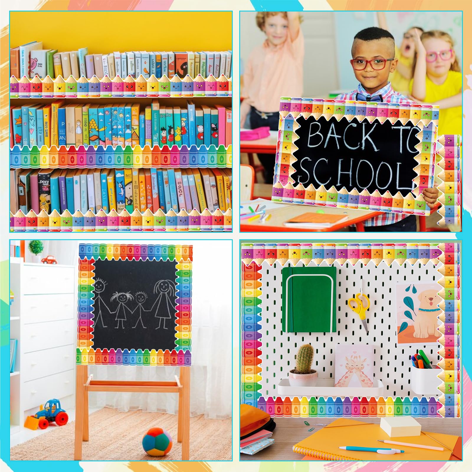 Snapklik.com : 2 Rolls Pencil Crayon Border, 65.6 Ft Colorful Die-Cut ...
