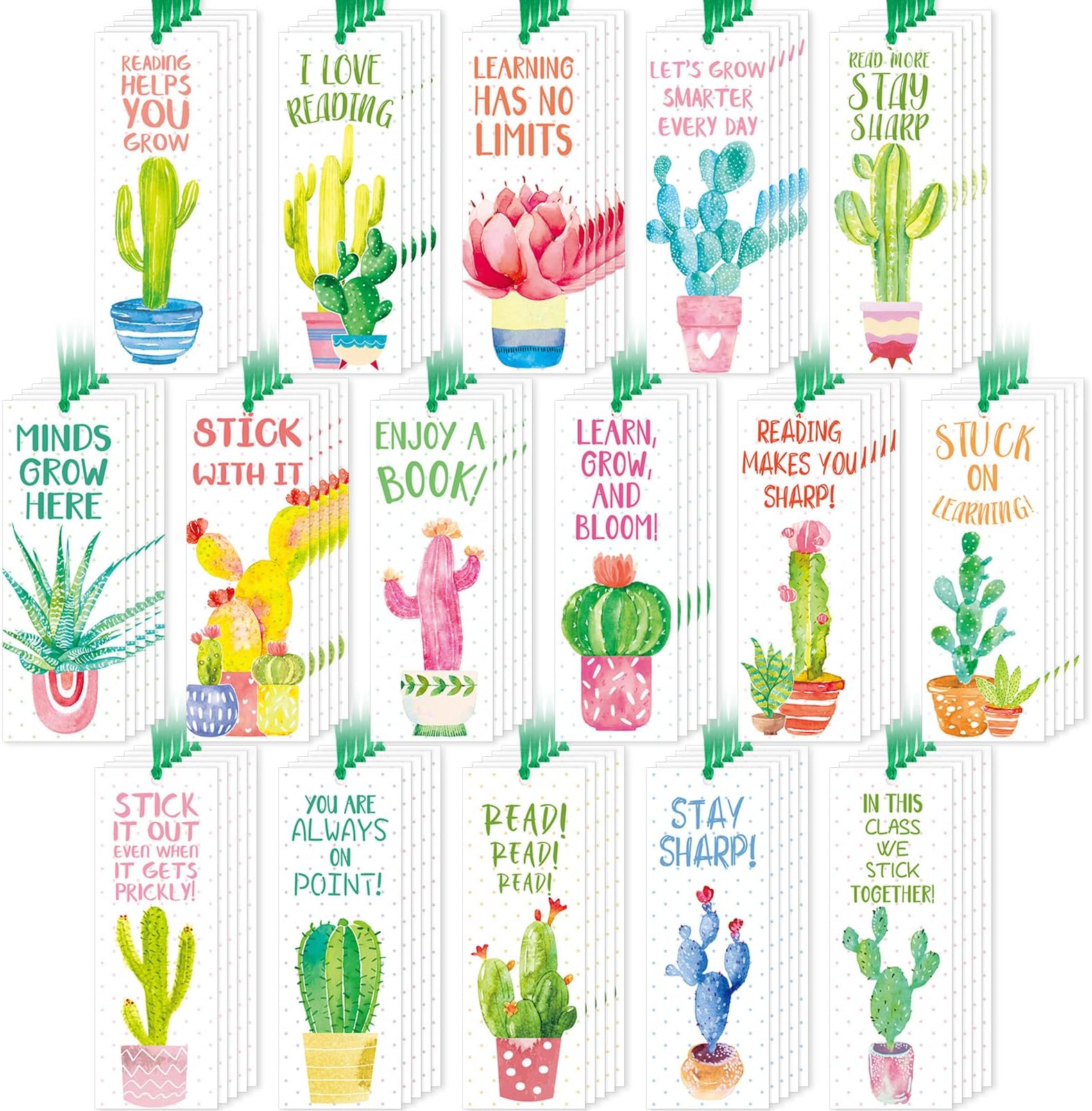 Amazon.com: Jetec 80 Pieces Cactus Bookmarks Laminated Reading ...